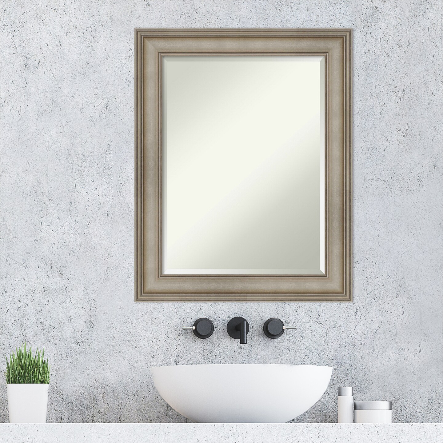 Beveled Wood Bathroom Wall Mirror, Mezzanine Antique Silver Narrow ...