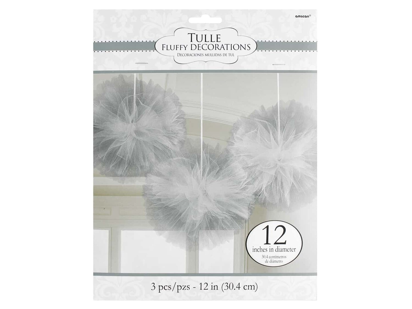 Amscan Collection Bridal Tulle 12 in. Fluffy Decorations Silver 3 pc ...