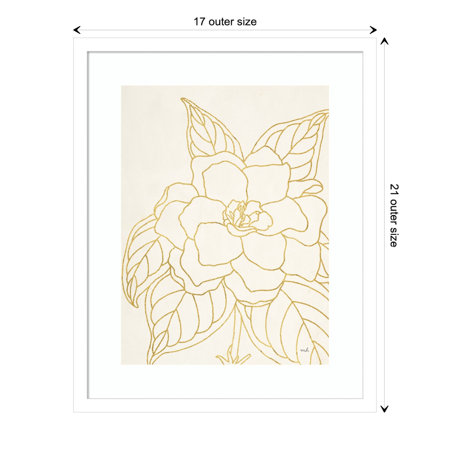 Gold Gardenia Line Drawing by Moira Hershey Wood Framed Wall Art Print ...