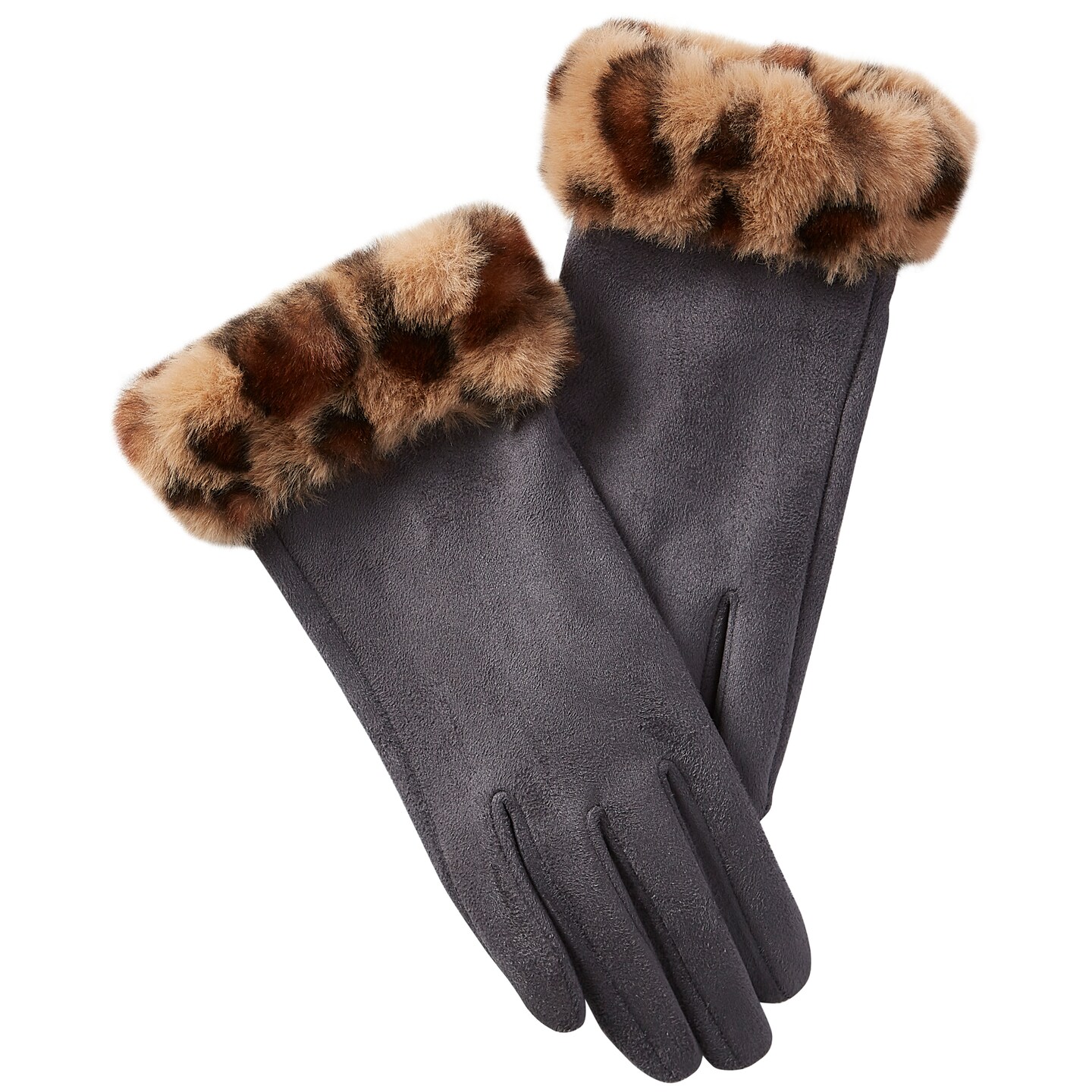 Tickled Pink Dark Gray Leopard Fuzzy Gloves | Michaels