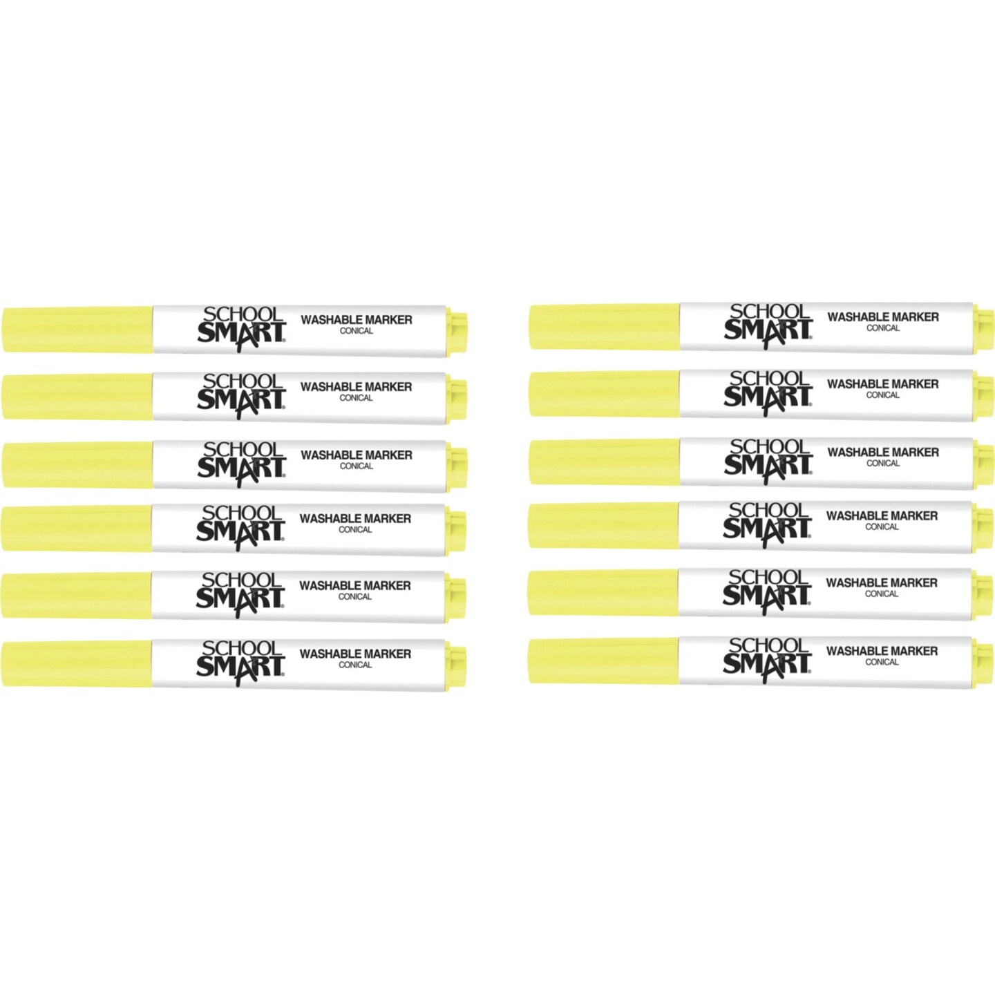 School Smart Washable Art Markers, Conical Tip, Yellow, Pack of 12 ...