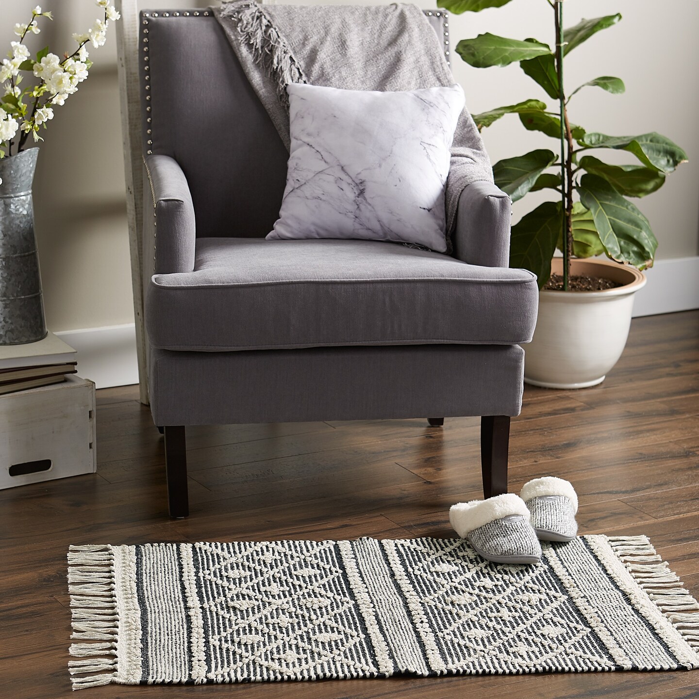 DII Natural and Black Diamond Textured Hand-Loomed Rug 2x3 Ft | Michaels