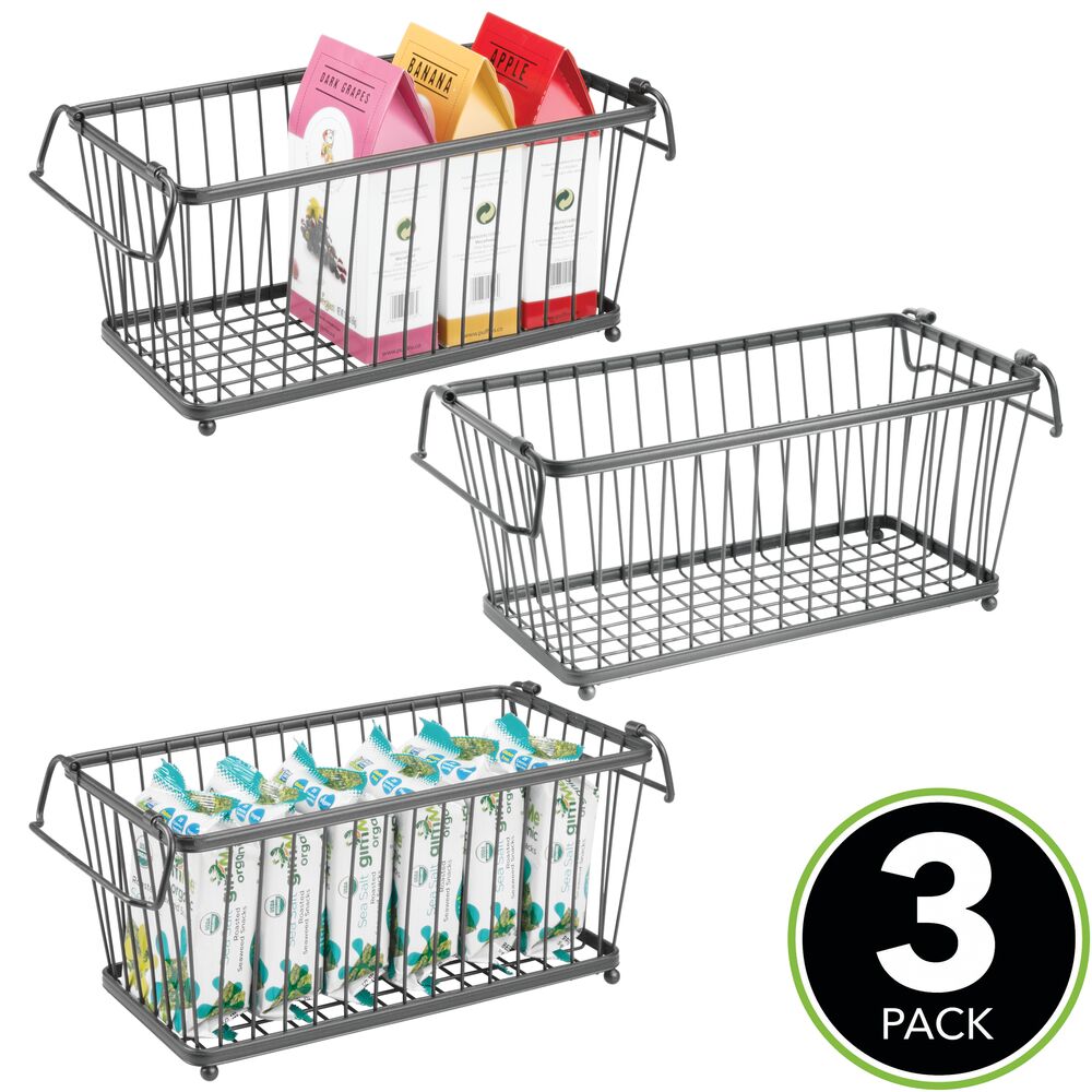 mDesign Stackable Metal Food Storage Basket with Handles, 3 Pack | Food ...