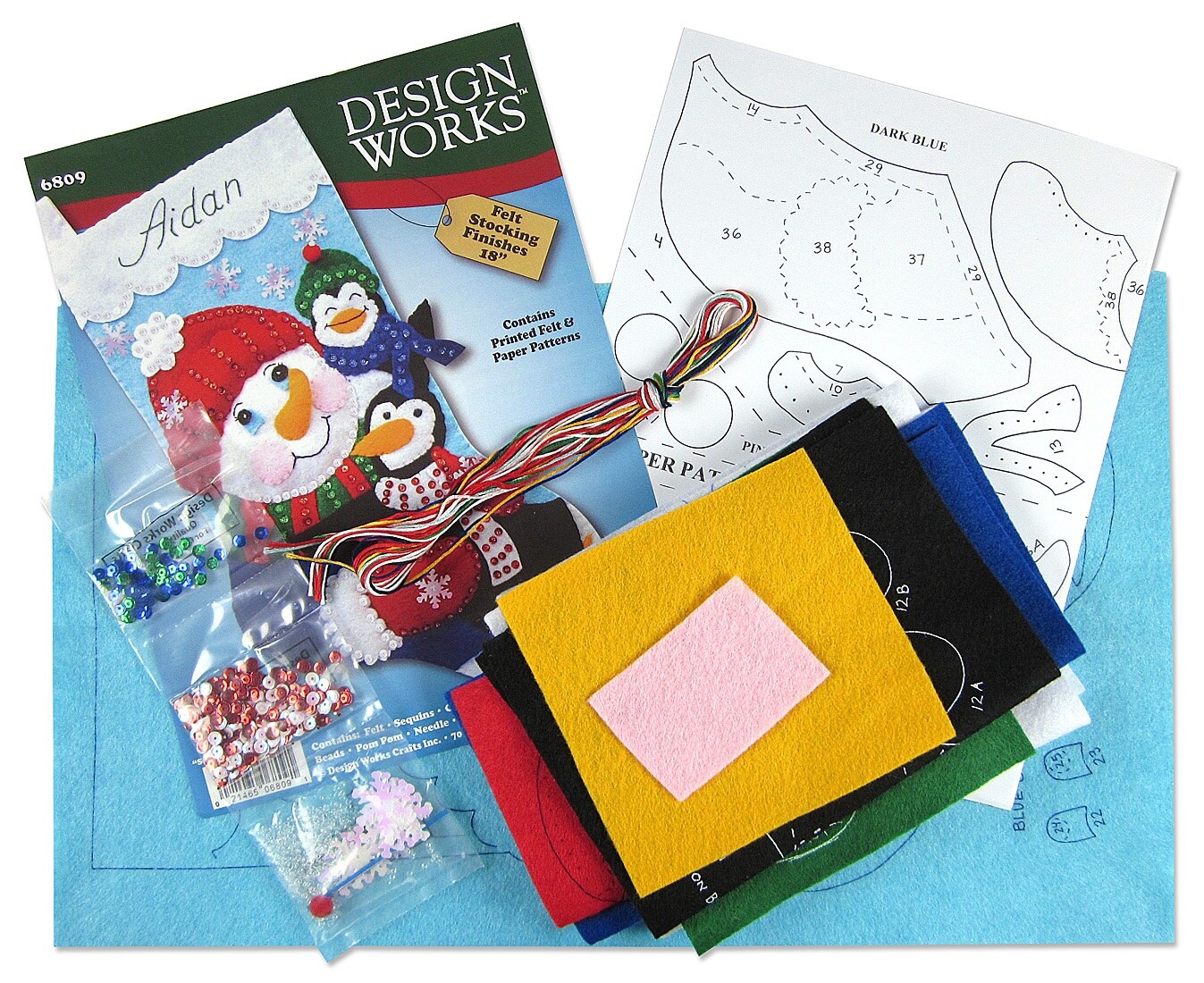 Design Works Felt Stocking Applique Kit 18" Long-Snowman & Penguin ...