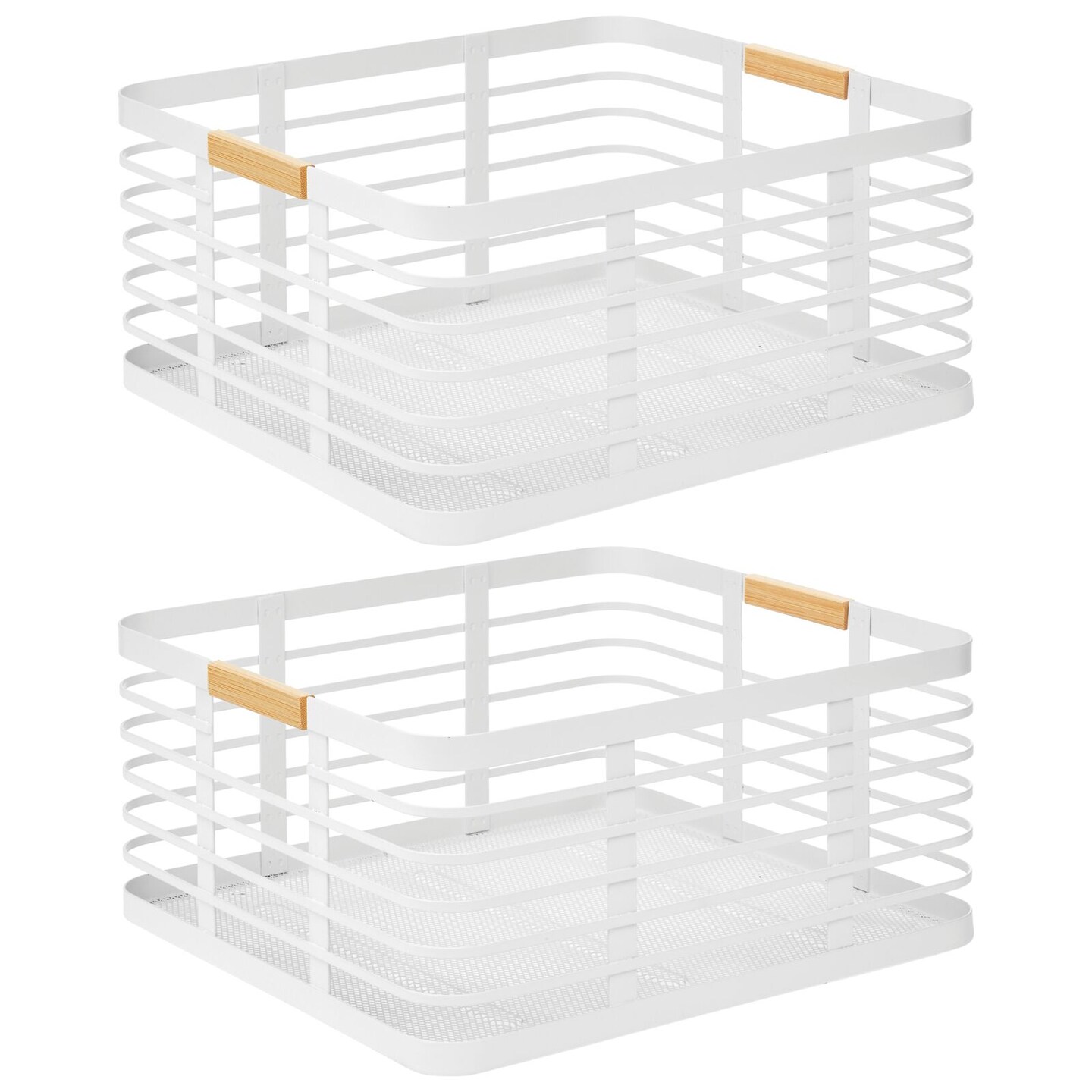 Mdesign Metal Rustic Large Food Storage Bin Basket 2 Pack White