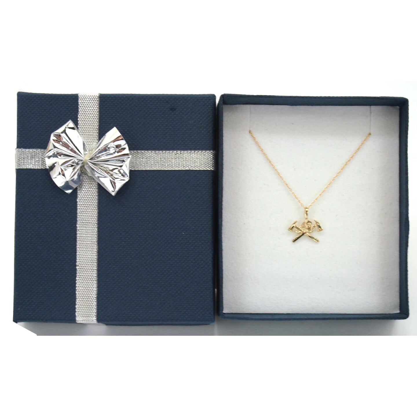 14K Gold Fireman's Hat & Axes Charm with 18" Gold Cable Chain & Gift ...