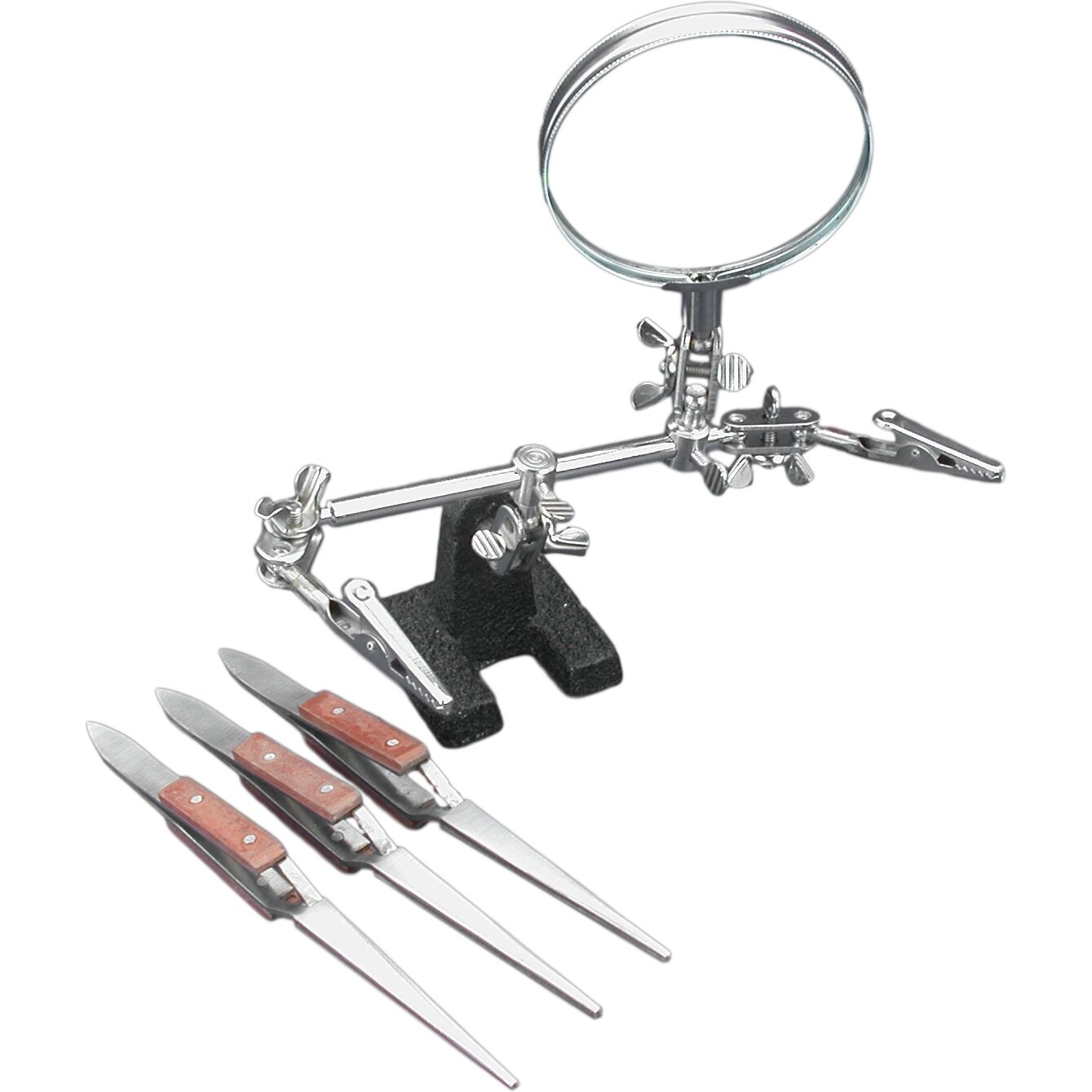 Double Third Hand Magnifier & 3 Cross Locking Tweezers | Michaels
