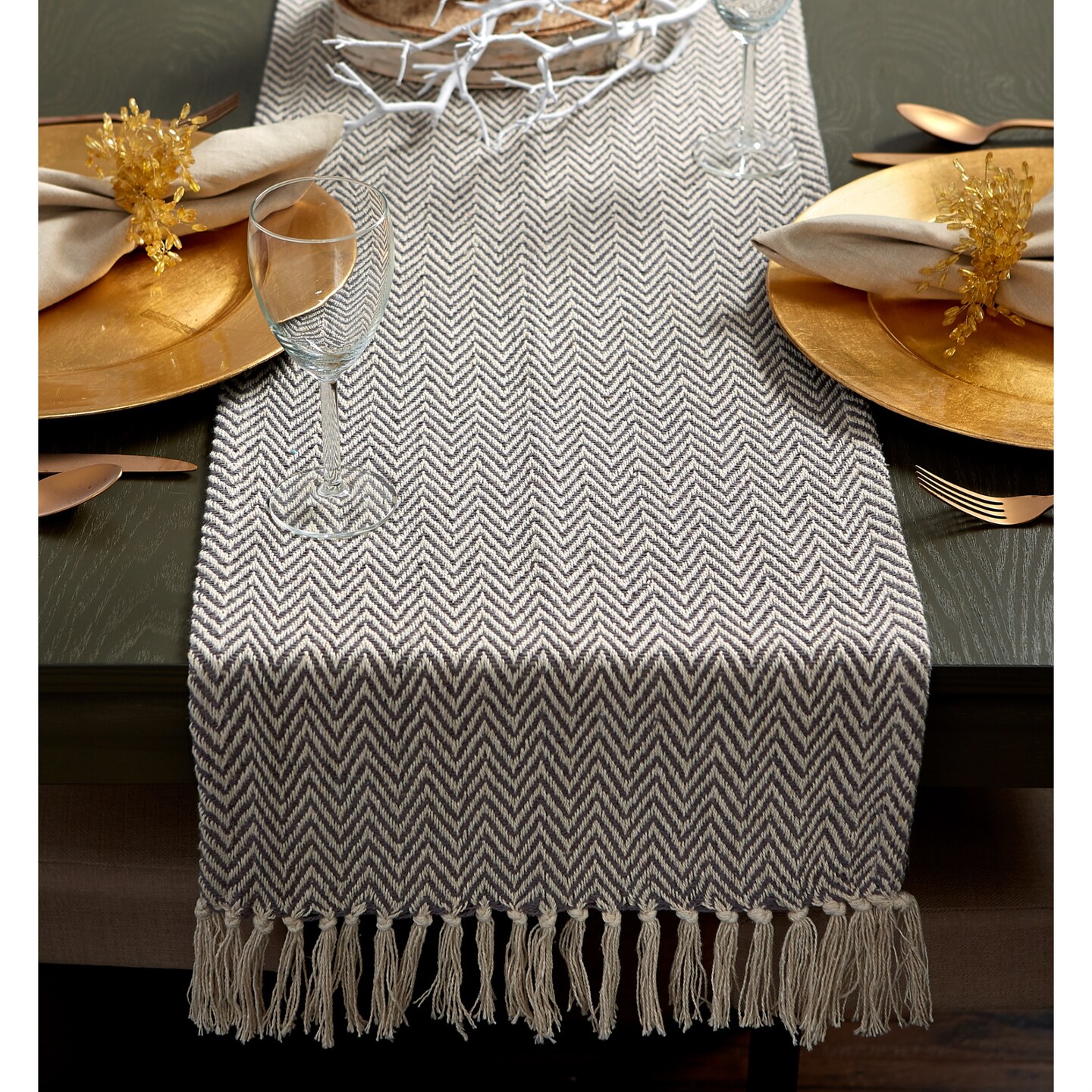 DII Gray Handloom Chevron Table Runner 15x108 | Table Linens & Runners ...