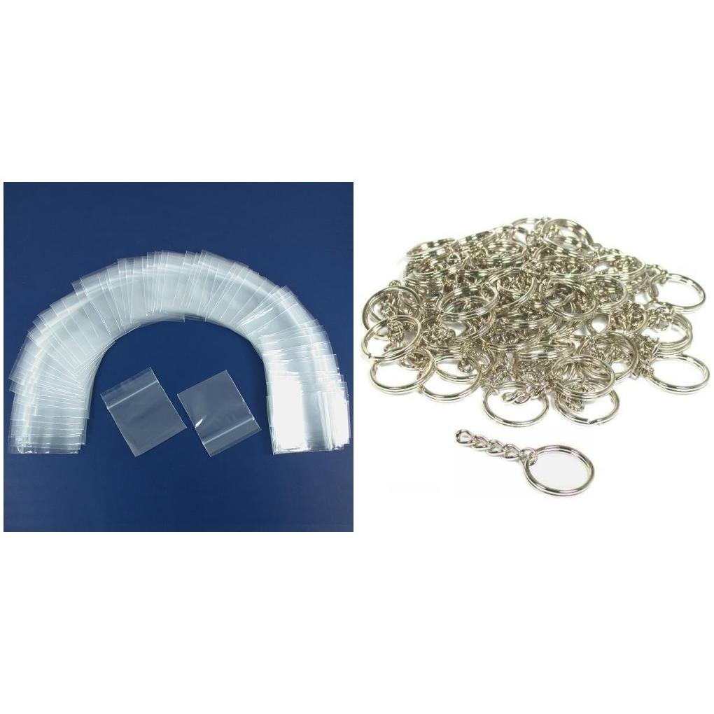 Resealable Clear Plastic Bags 2" x 2" & Nickel Plated Key Chain Ring ...