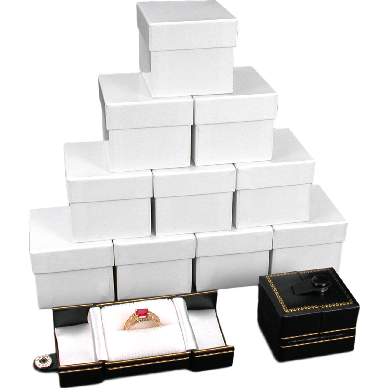 12 Black Leatherette Snap Closure Ring Boxes Displays | Michaels