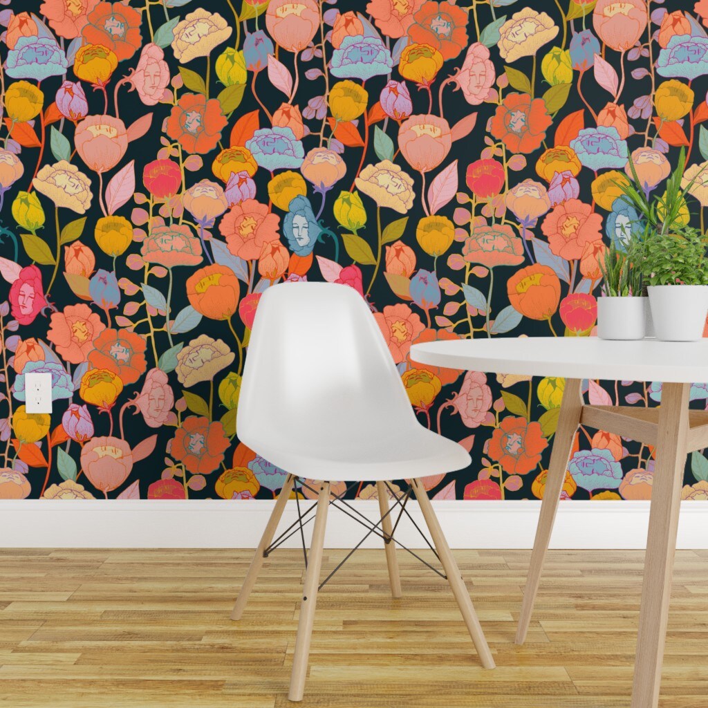 Pre Pasted Wallpaper 2ft Wide Flowers Faces Fantasy Tropical Dream