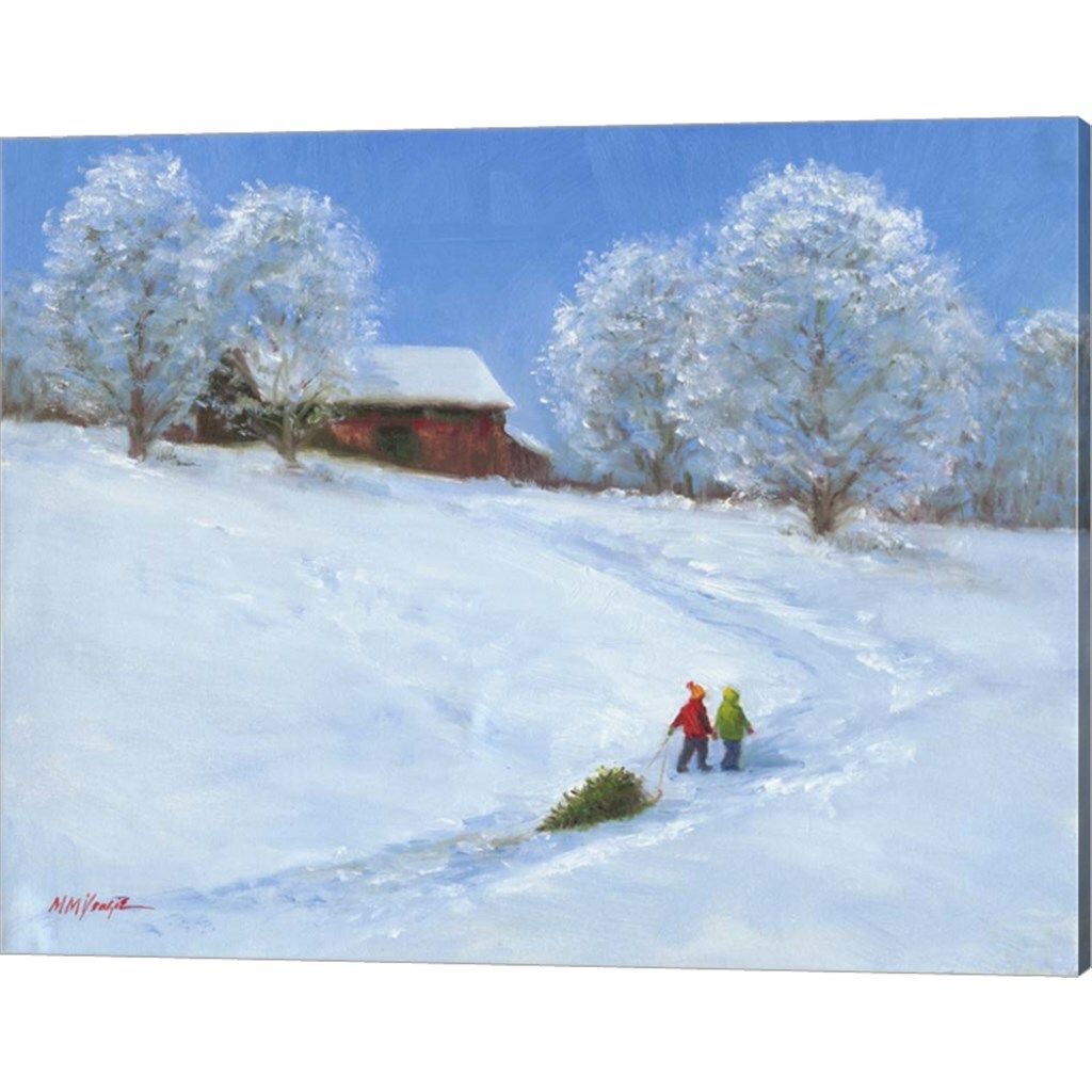 Barn and Children with Sled by Mary Miller Veazie 20" x 16" Canvas Wall ...