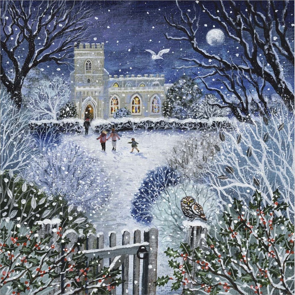 Winter Church and Little Owl by Lucy Grossmith 24" x 24" Canvas Wall Art | Canvas Art | Michaels