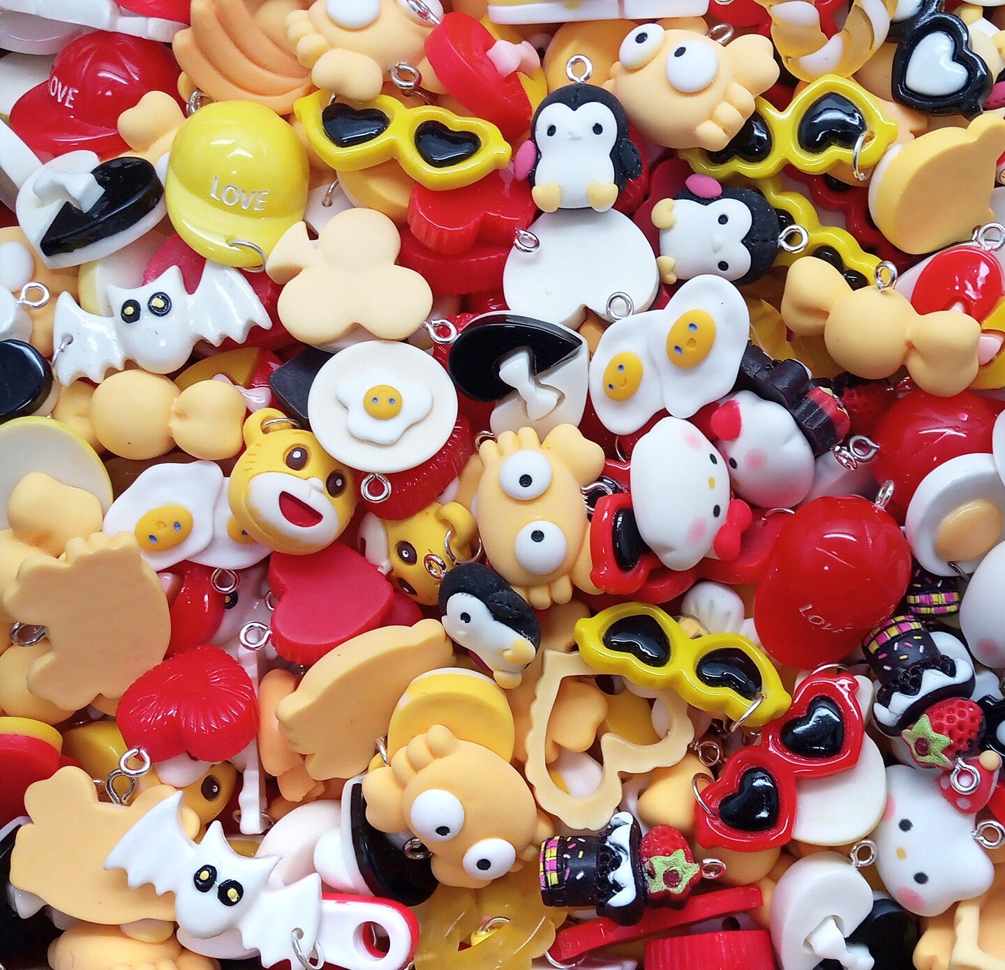 Red Yellow & Black Charm Mix, 20 pc Cute Resin Cabochon Grab Bag ...