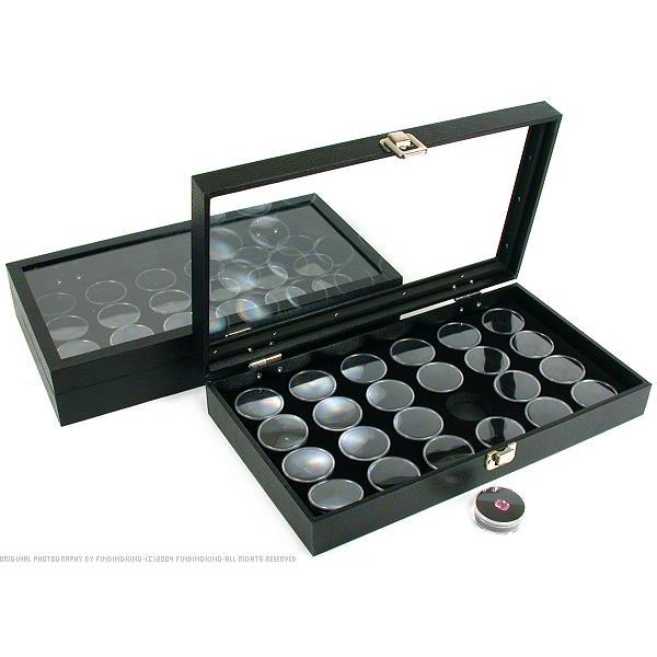 48 Gem Jars Black Display Tray Glass Lid Travel Case | Michaels