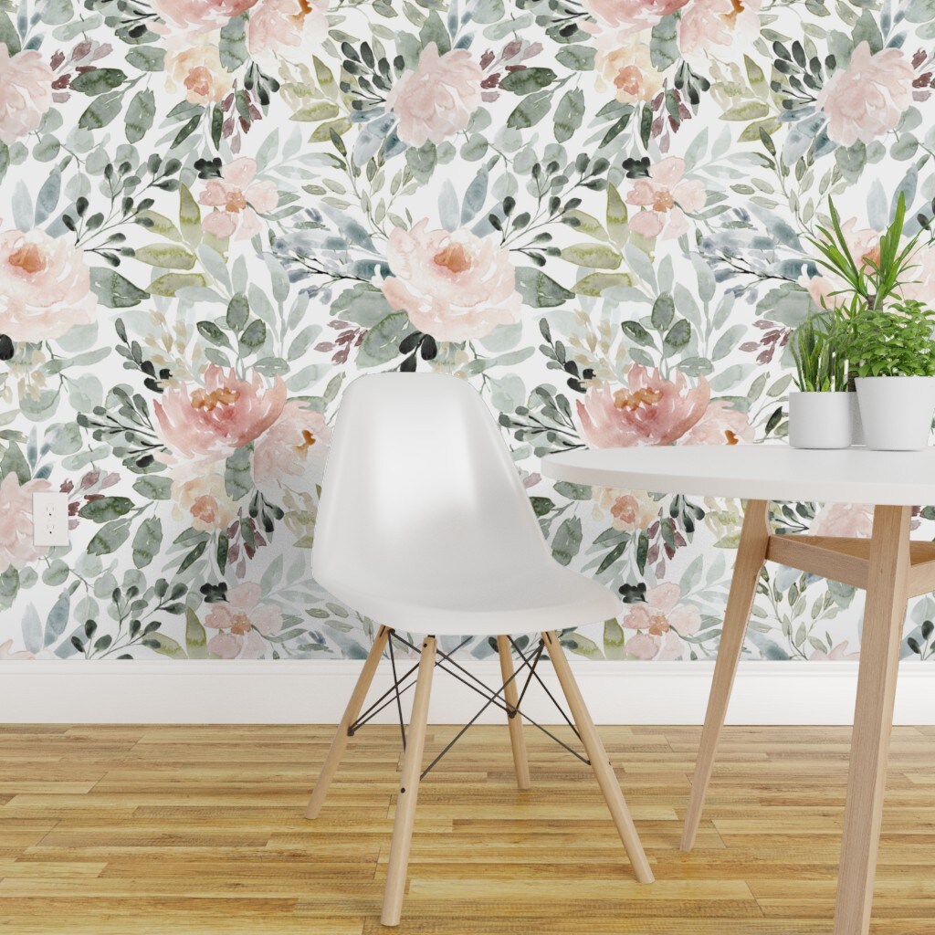 Pre Pasted Wallpaper 2ft Wide Flowers Floral Modern Watercolor