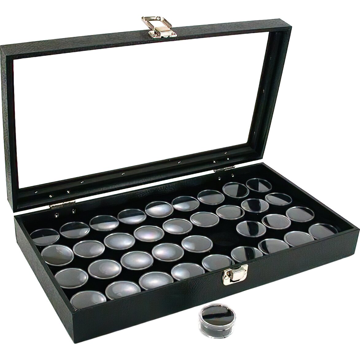 36 Gem Jars Black Display Tray Glass Lid Travel Case | Michaels