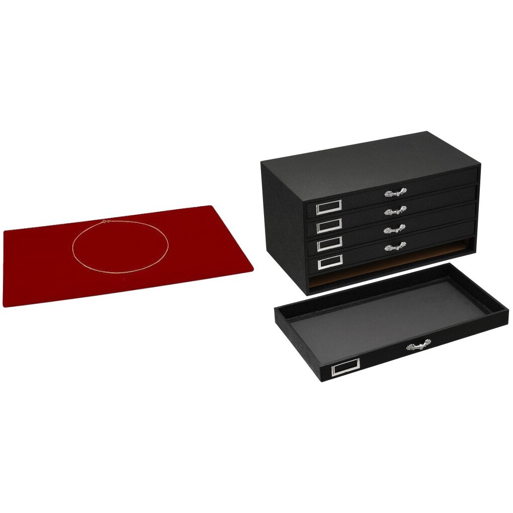 Black FindingKing 5-Drawer Jewelry Display Case w/ 5 Red Velvet Tray ...