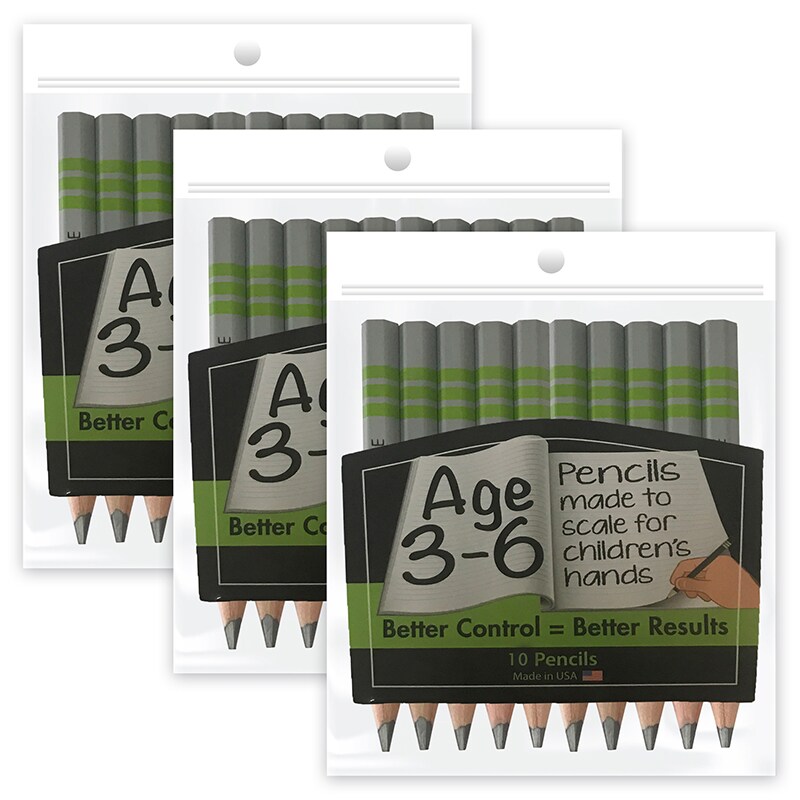 Write Size® Pencils, 4"L (Ages 3-6), 10 Per Pack, 3 Packs | Pencils ...