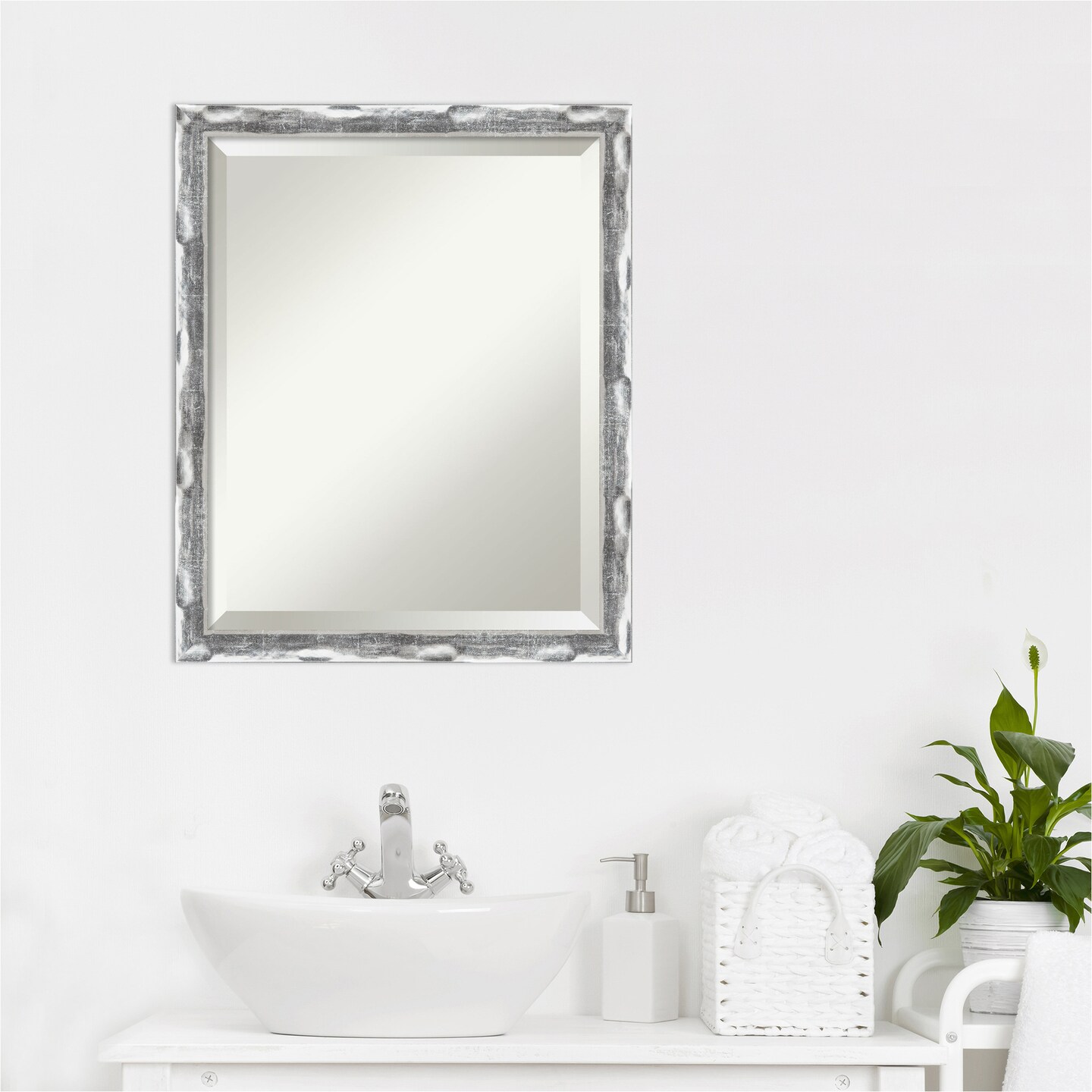 Beveled Bathroom Wall Mirror, Scratched Wave Chrome Frame | Mirrors ...