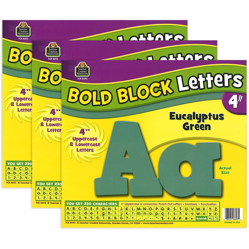Eucalyptus Green 4" Bold Block Letters Combo, 230 Pack Per Pack, 3 ...