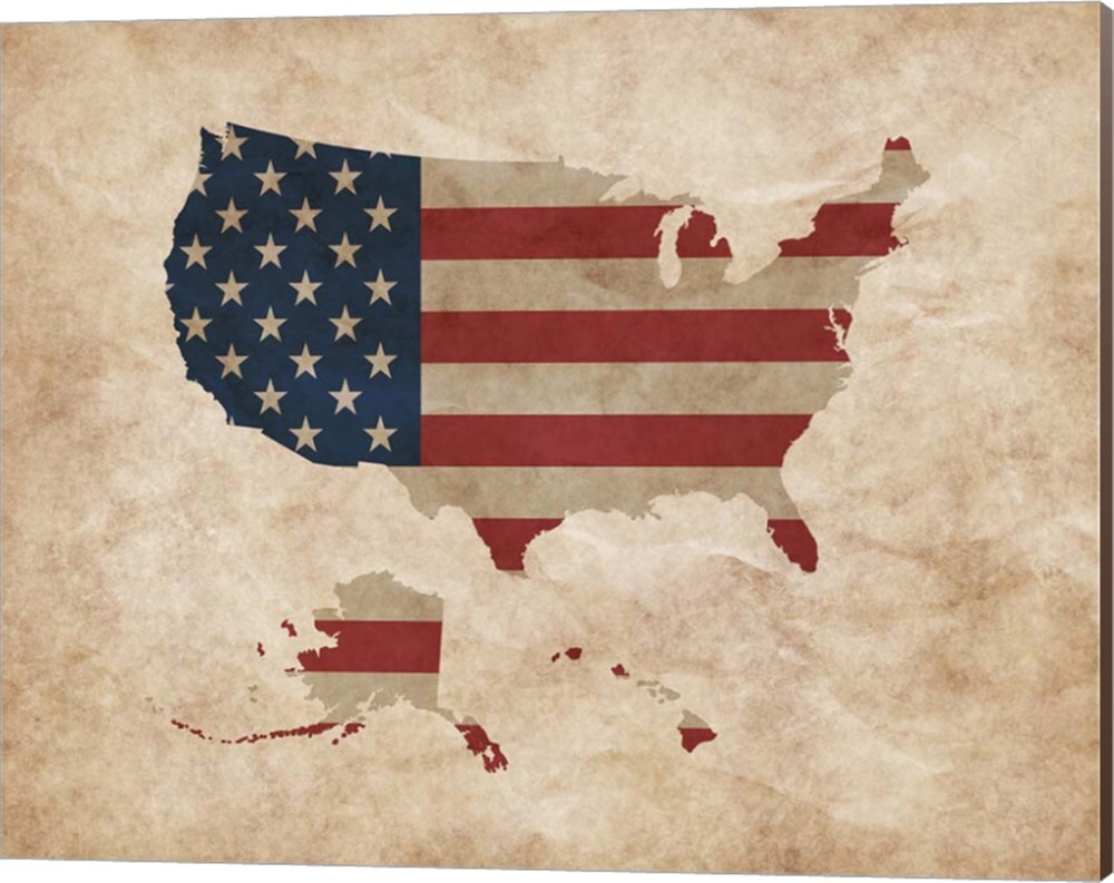 Map with Flag Overlay United States by Color Me Happy, Canvas Wall Art ...