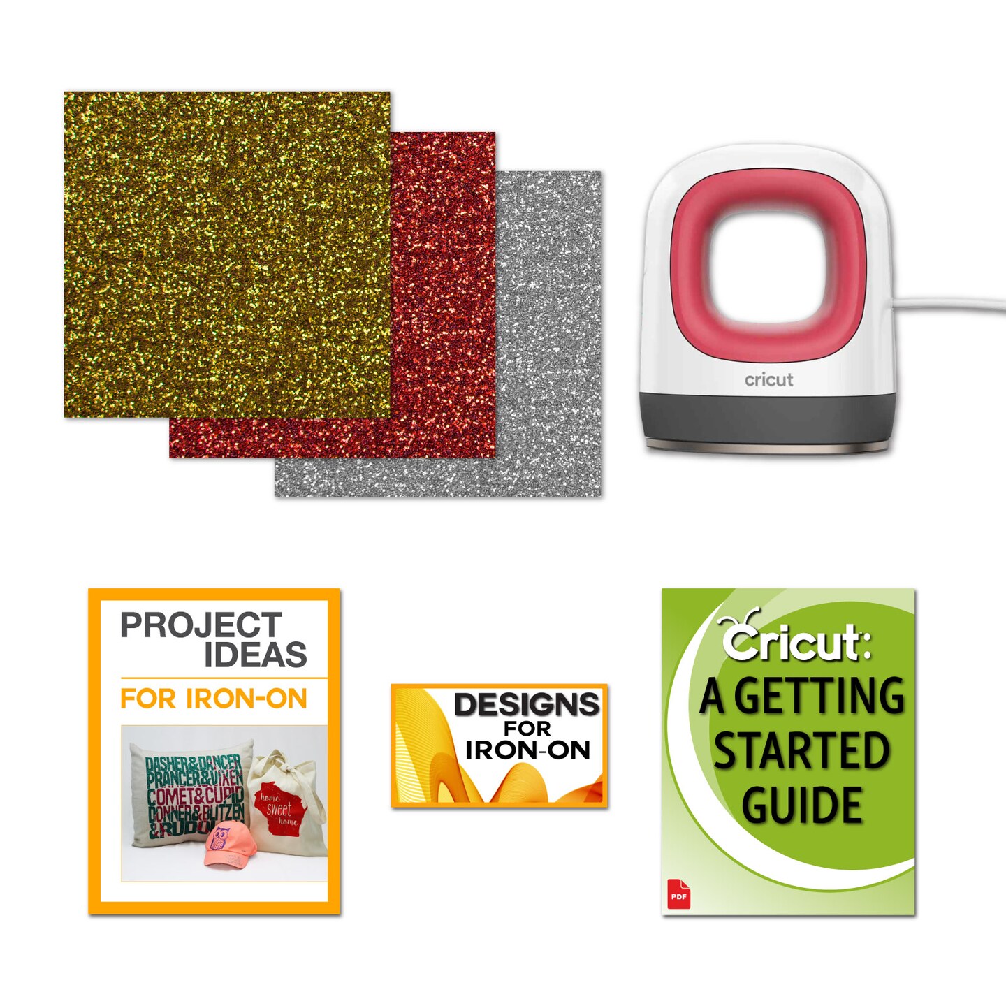 Cricut Raspberry Mini Press Machine Bundle With Glitter Htv Iron On Sampler Roll 12x12