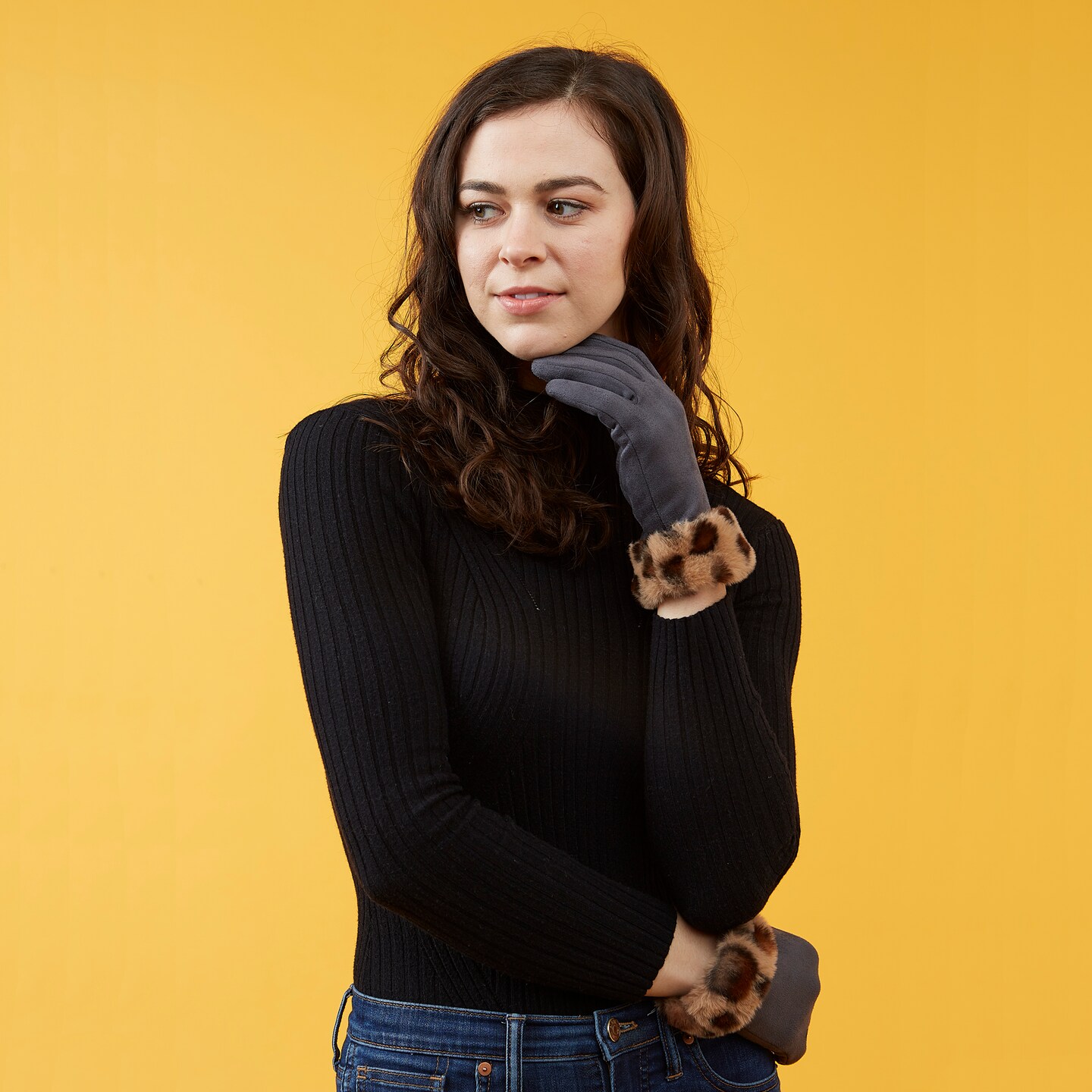 Tickled Pink Dark Gray Leopard Fuzzy Gloves | Michaels