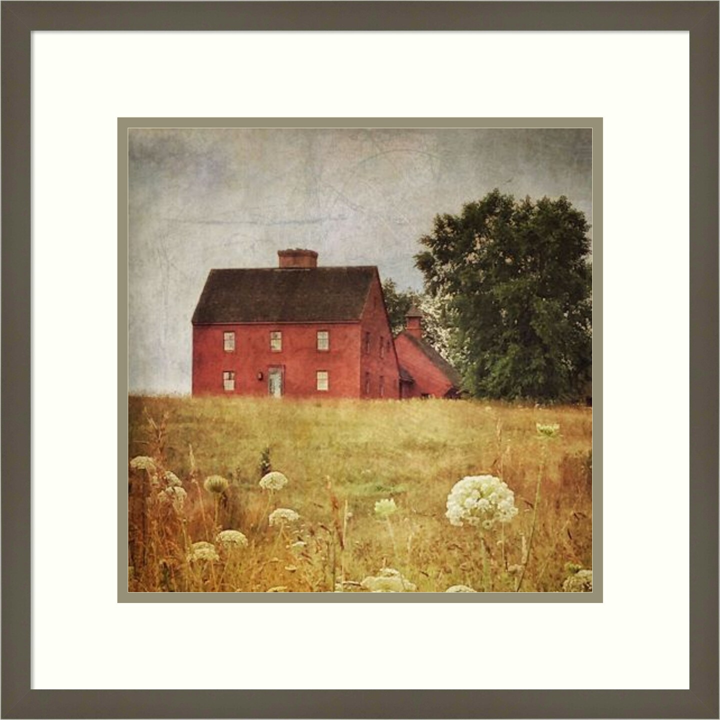 Red Saltbox (House) by Dawne Polis Wood Framed Wall Art Print 21 in. W ...
