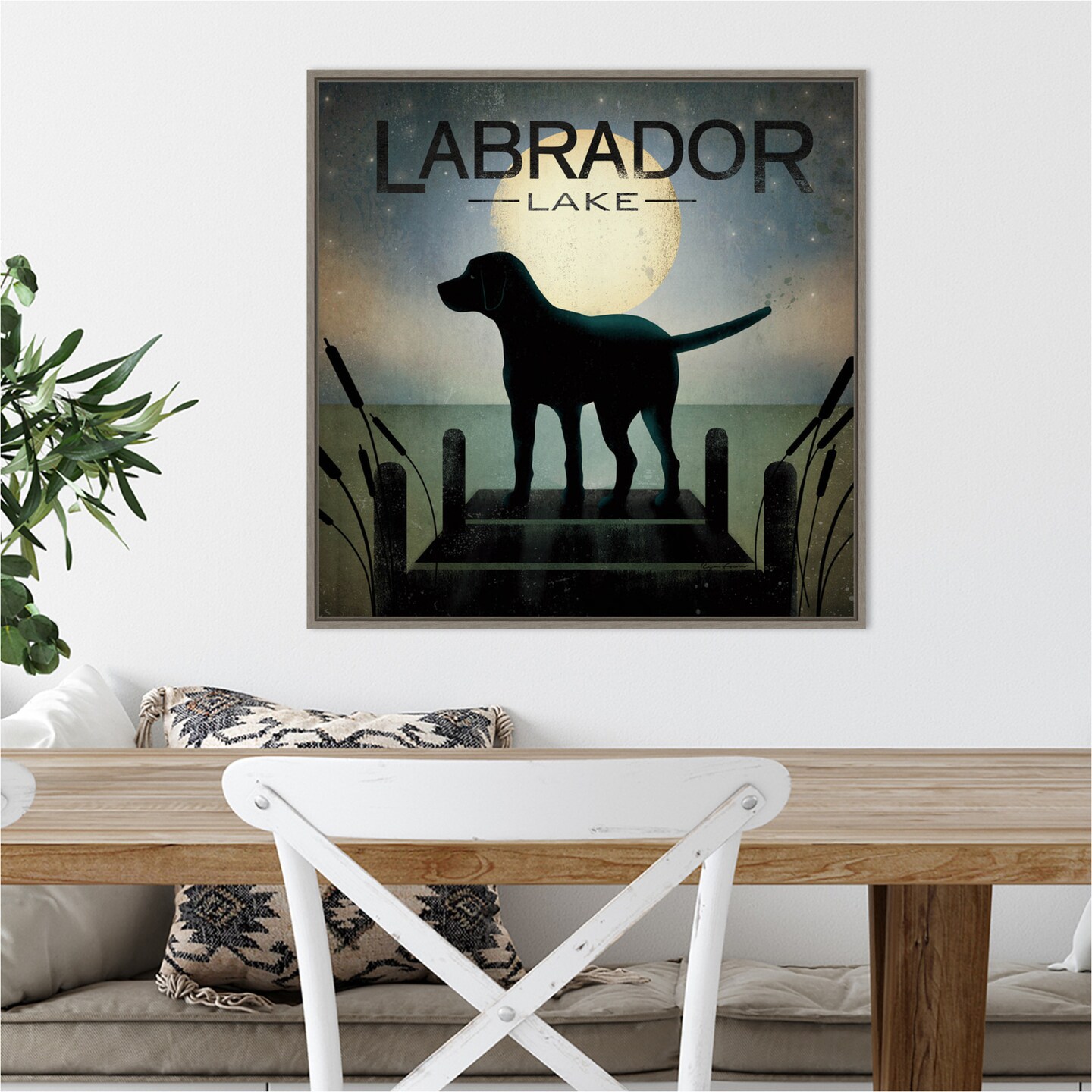 Moonrise Black Dog Labrador Lake by Ryan Fowler Canvas Wall Art Print ...