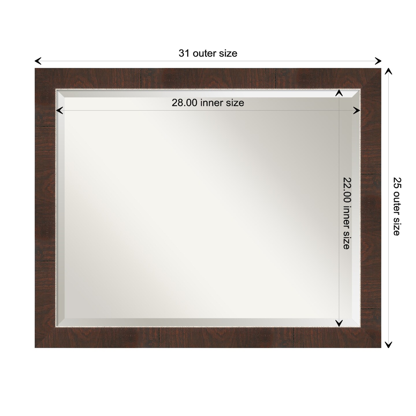 Beveled Bathroom Wall Mirror, Wildwood Brown Narrow Frame, Size: Glass ...
