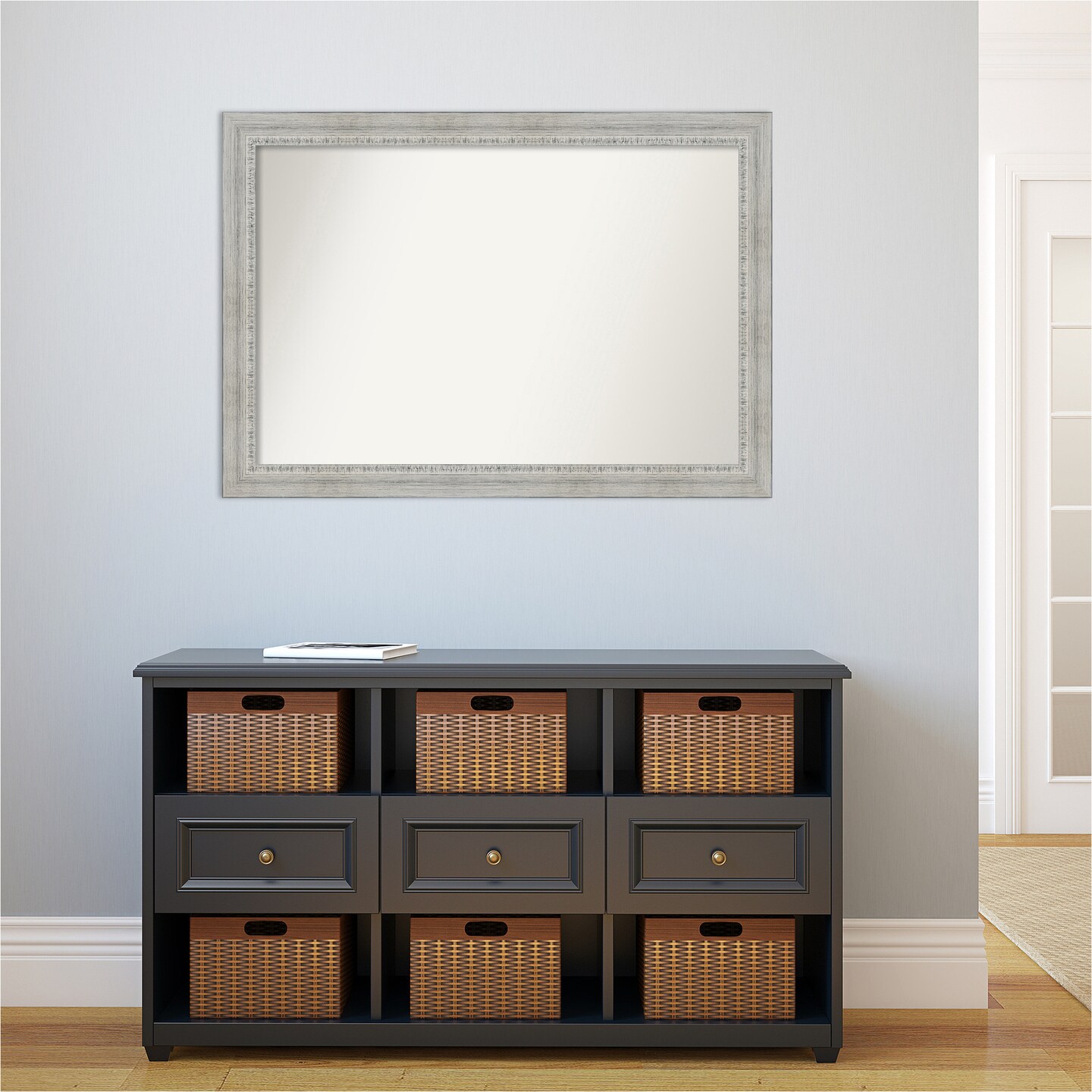 Amanti Art Non-Beveled Wood Wall Mirror, Distressed Rustic White Wash ...