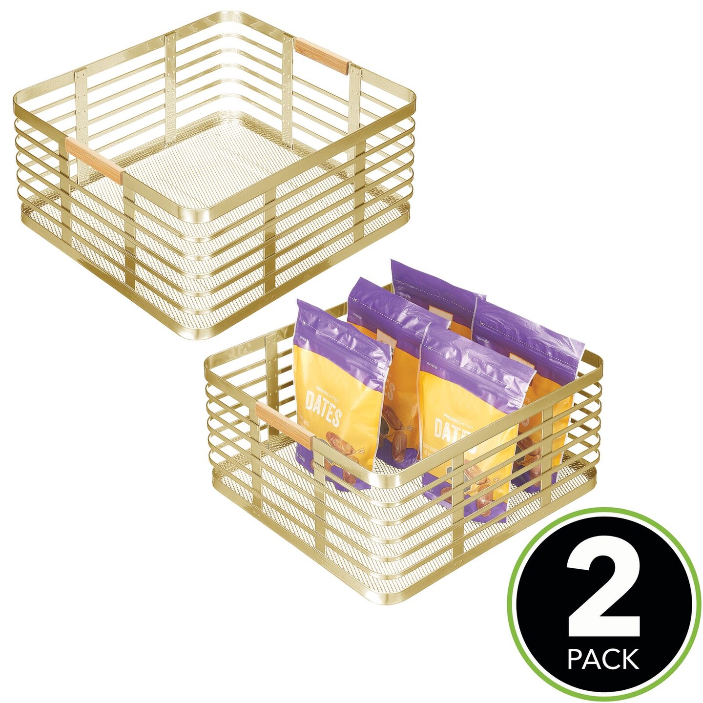 Mdesign Metal Rustic Large Food Storage Bin Basket 2 Pack Soft