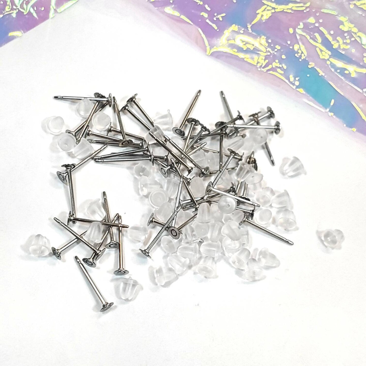 Stainless Steel Stud Earring Posts 3mm with Plastic Back Pads 7/16long ...