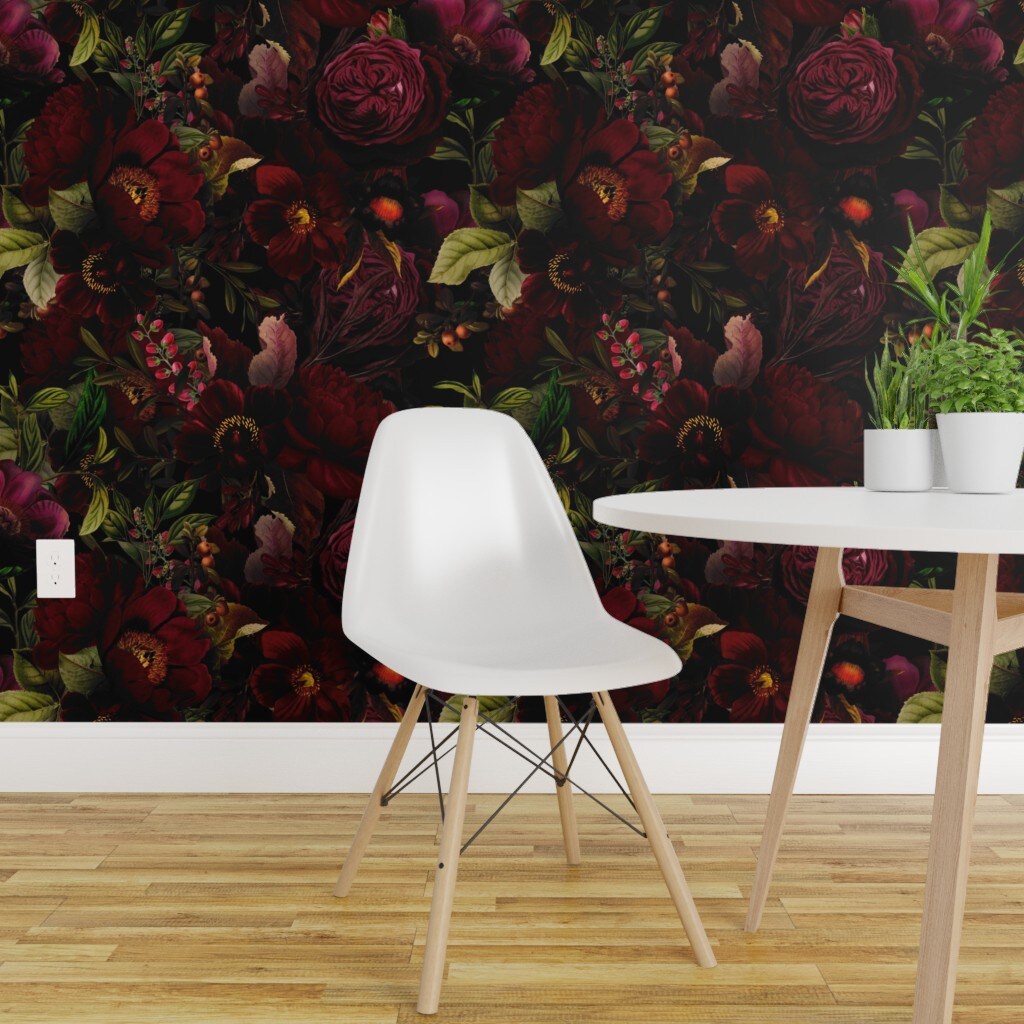 Pre Pasted Wallpaper 2ft Wide Romantic Gothic Moody Floral Vintage
