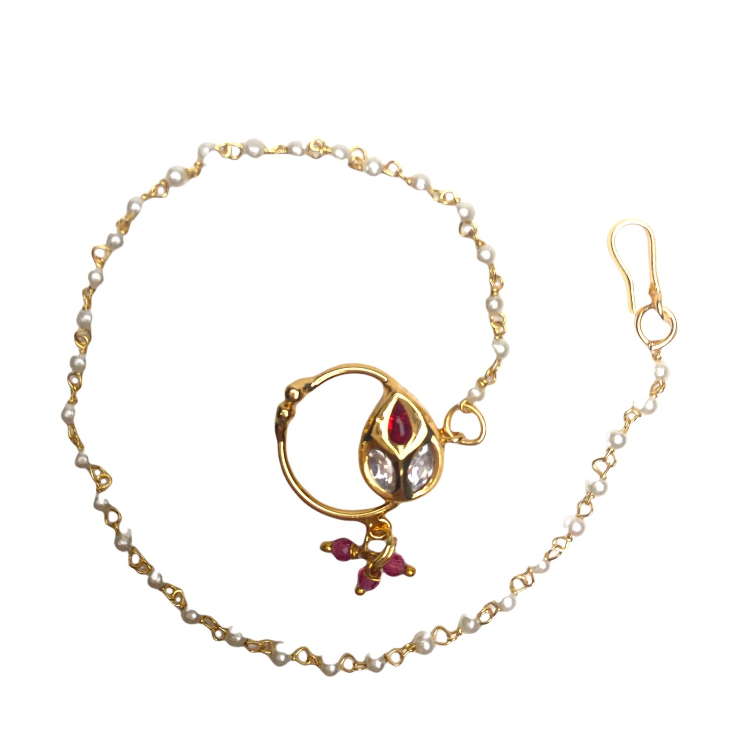 Presson Kundan Classic Nose Ring With Gold Plating Pressing Nose Ring