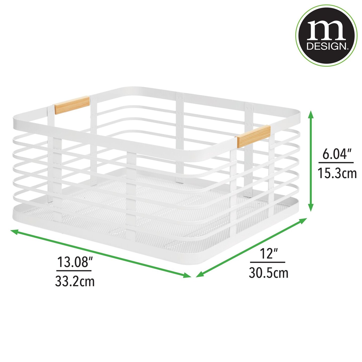 Mdesign Metal Rustic Large Food Storage Bin Basket 2 Pack White