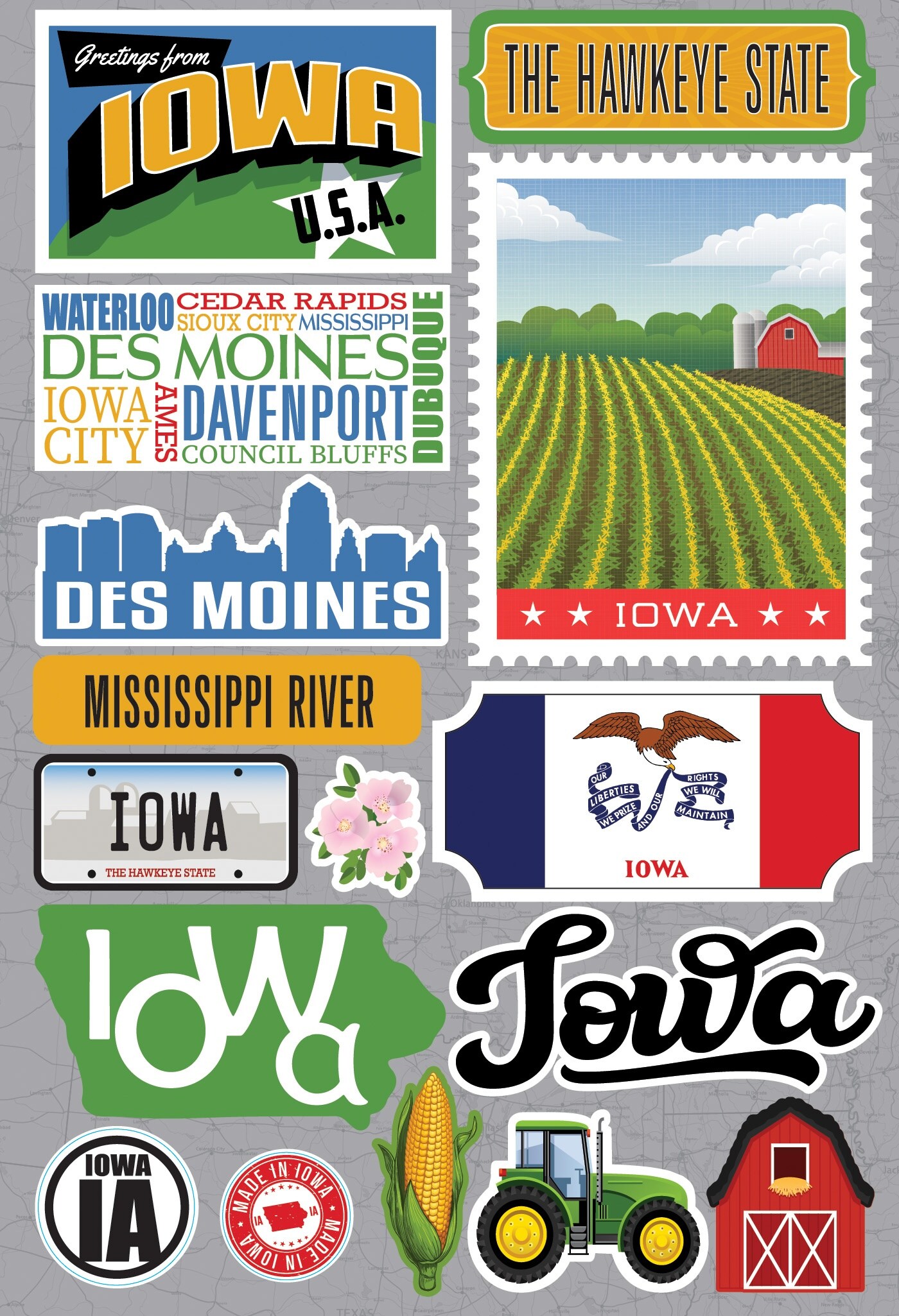 Reminisce Jet Setters 3.0 State Dimensional Stickers-Iowa | Stencils ...