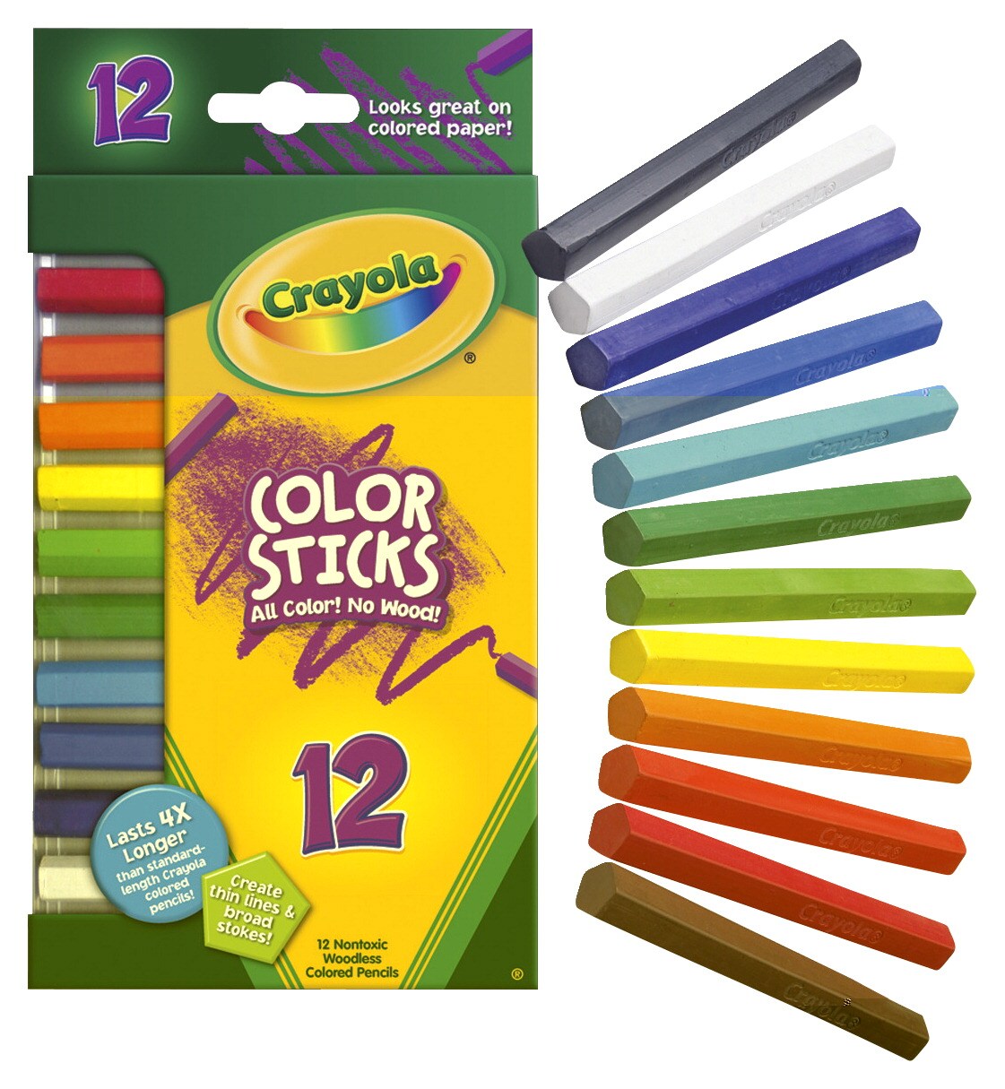 Crayola Color Sticks Non-Toxic Woodless Pentagon Colored Pencil Set ...
