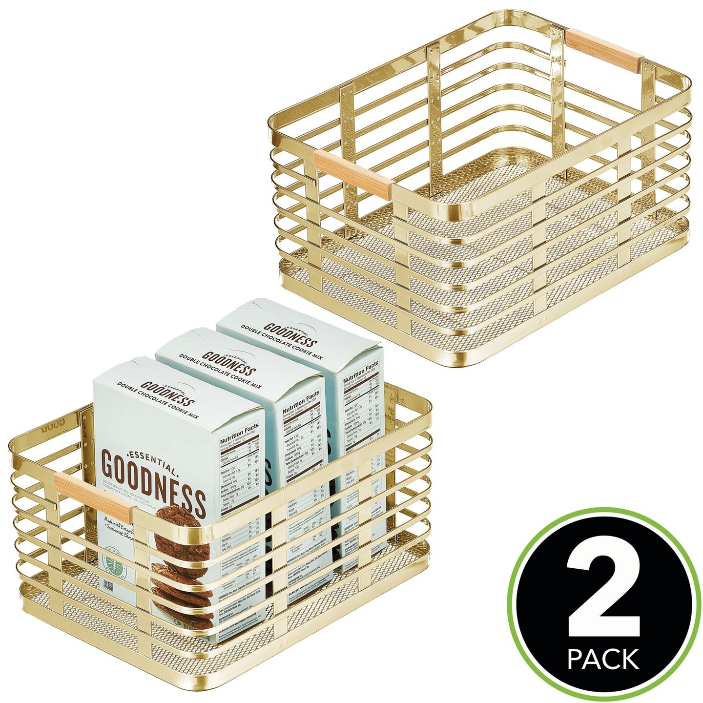 Mdesign Metal Rustic Large Food Storage Bin Basket 2 Pack Soft
