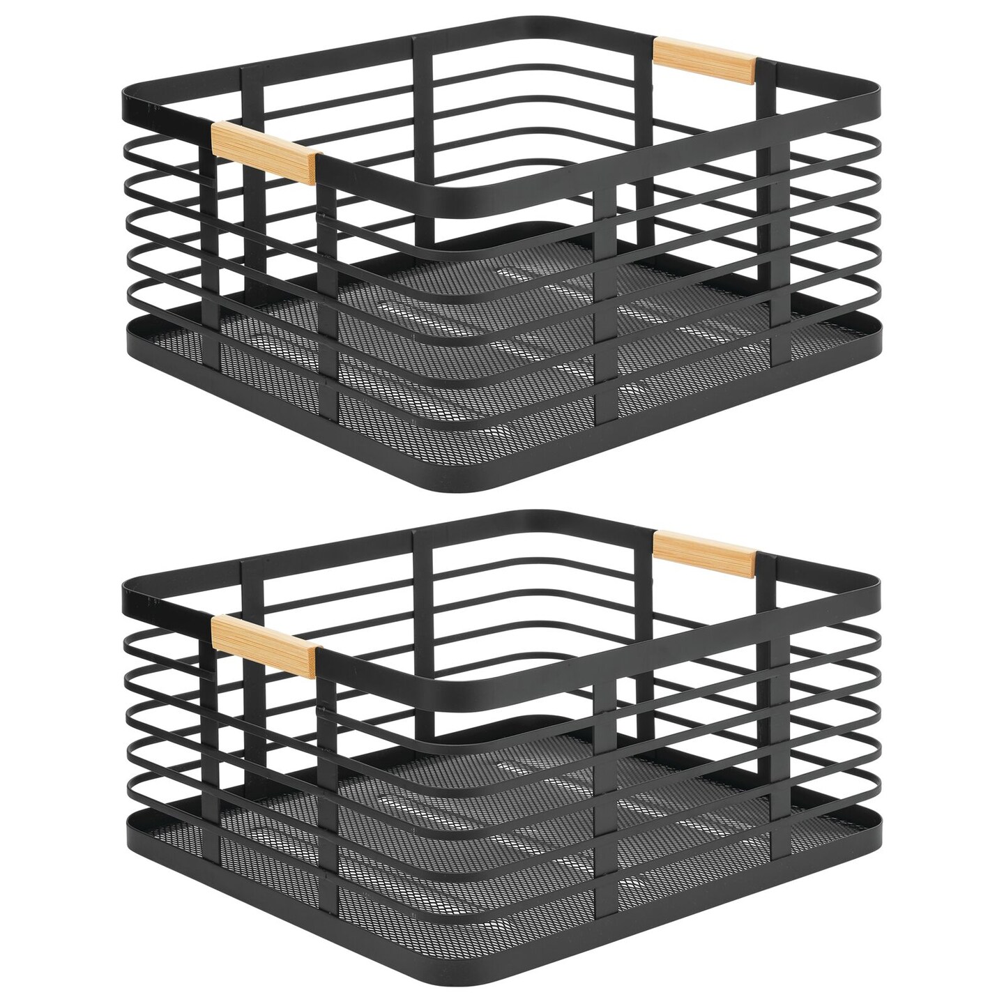 Mdesign Metal Rustic Large Food Storage Bin Basket 2 Pack Black