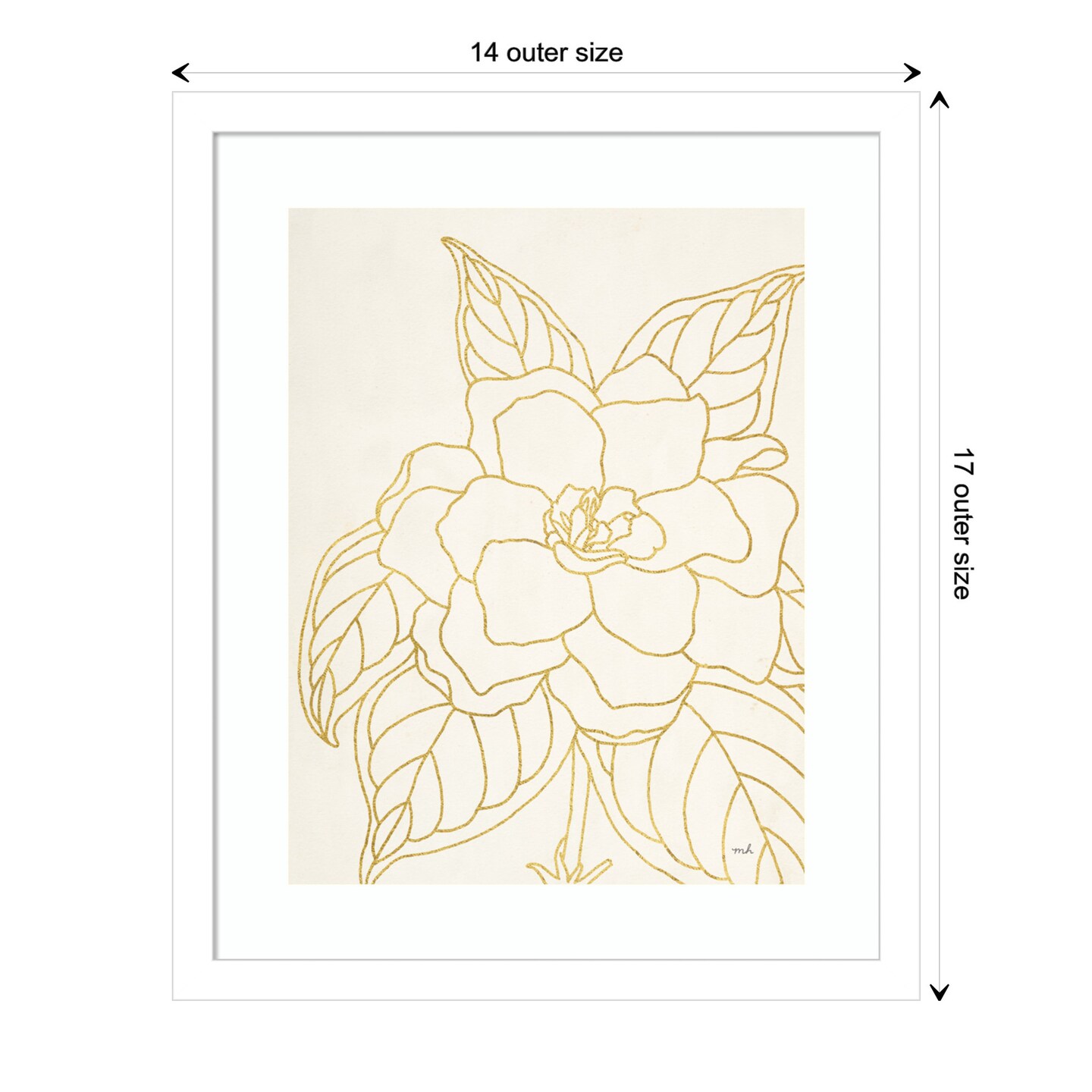 Gold Gardenia Line Drawing by Moira Hershey Wood Framed Wall Art Print ...