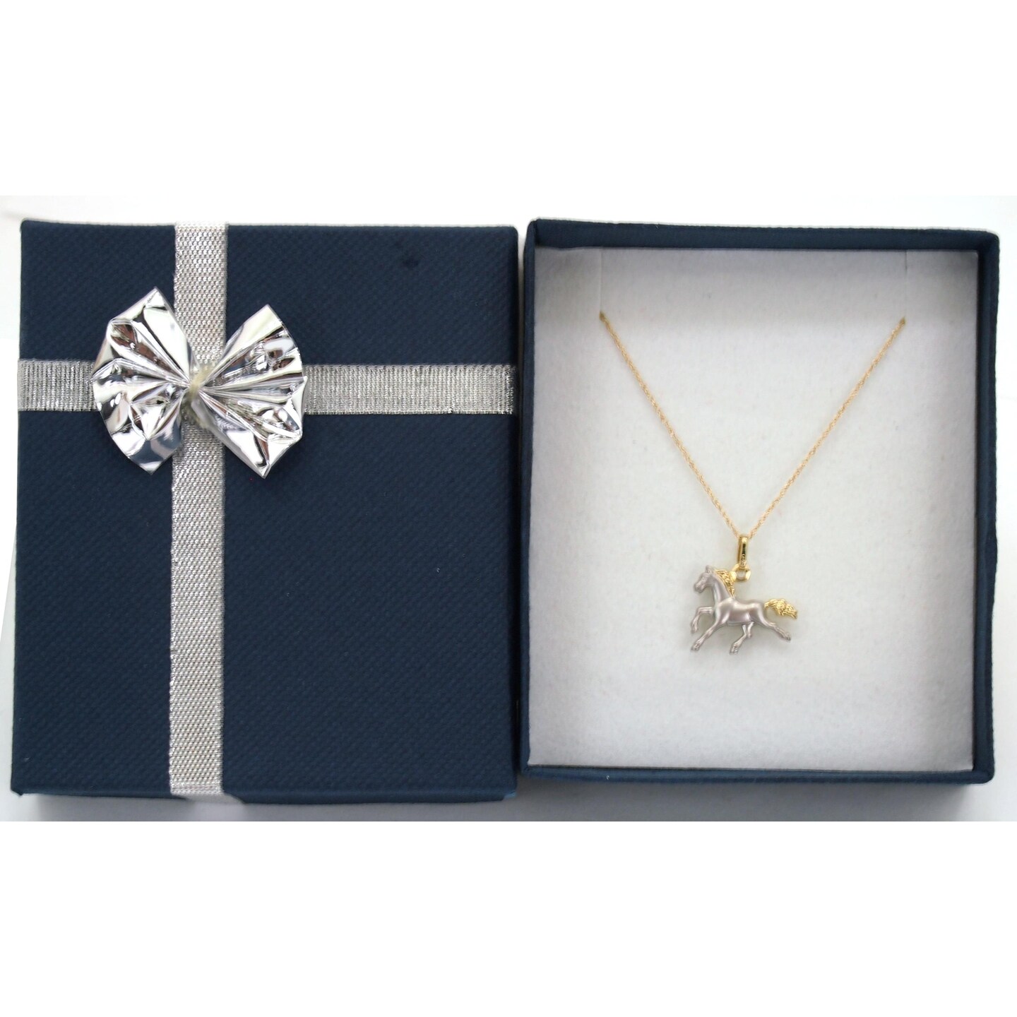 14K Gold Two Tone Horse Charm with 18" Gold Cable Chain & Gift Box ...