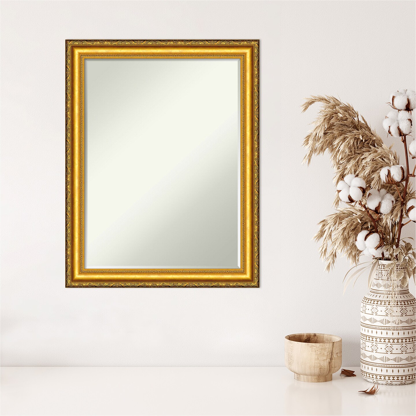 Petite Bevel Wood Wall Mirror, Colonial Embossed Gold Frame | Mirrors ...