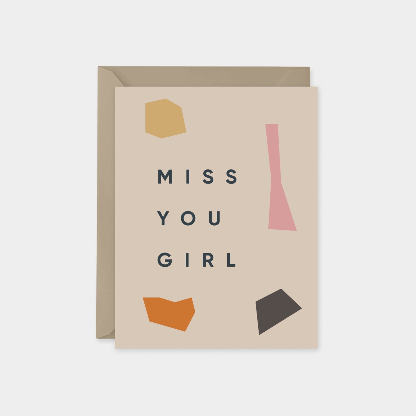 Miss You Girl Card Modern Friendship Card Warm Tones Birthday Card