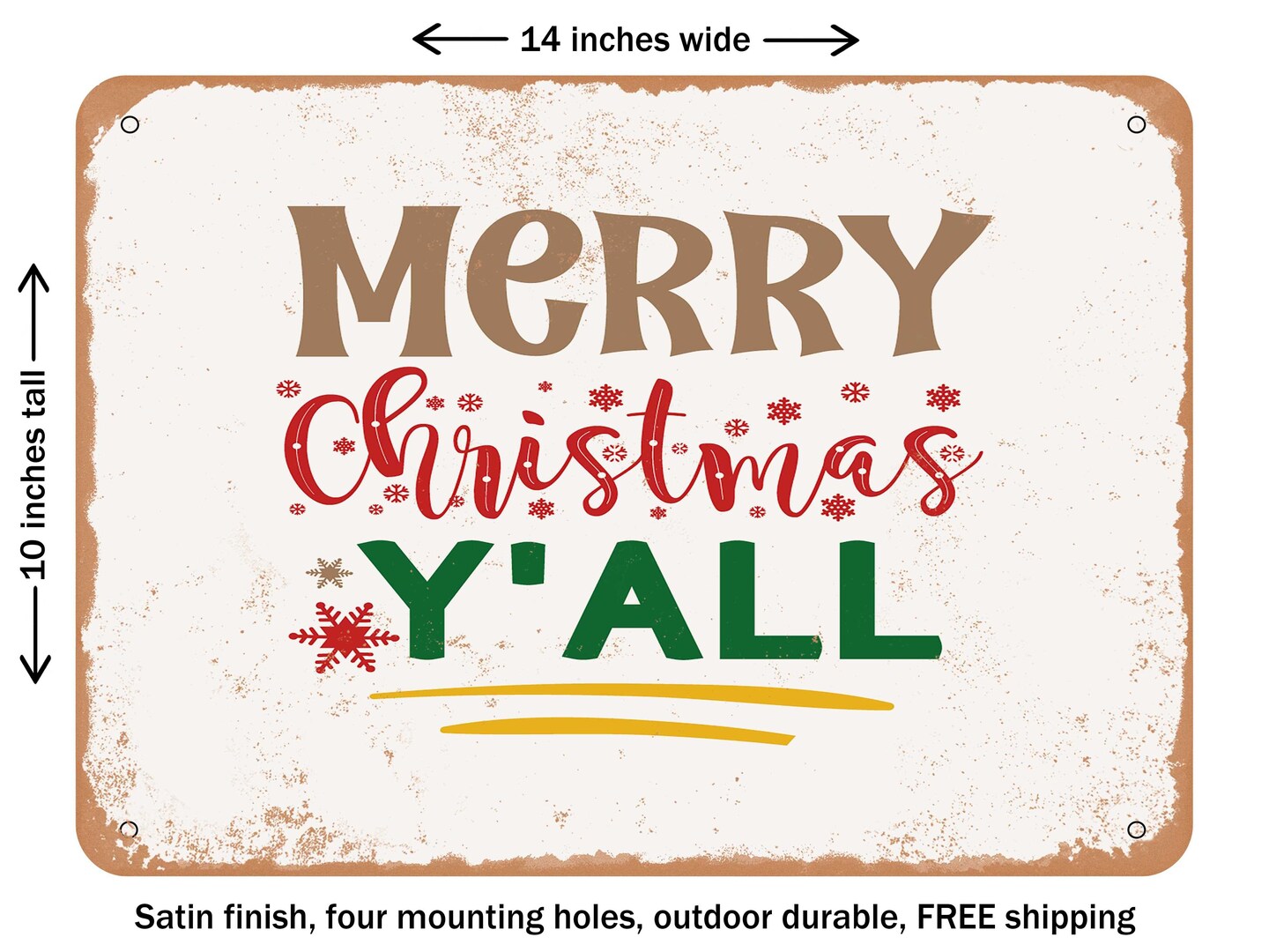 DECORATIVE METAL SIGN - Merry Christmas Y'all - 4 - Vintage Rusty Look ...