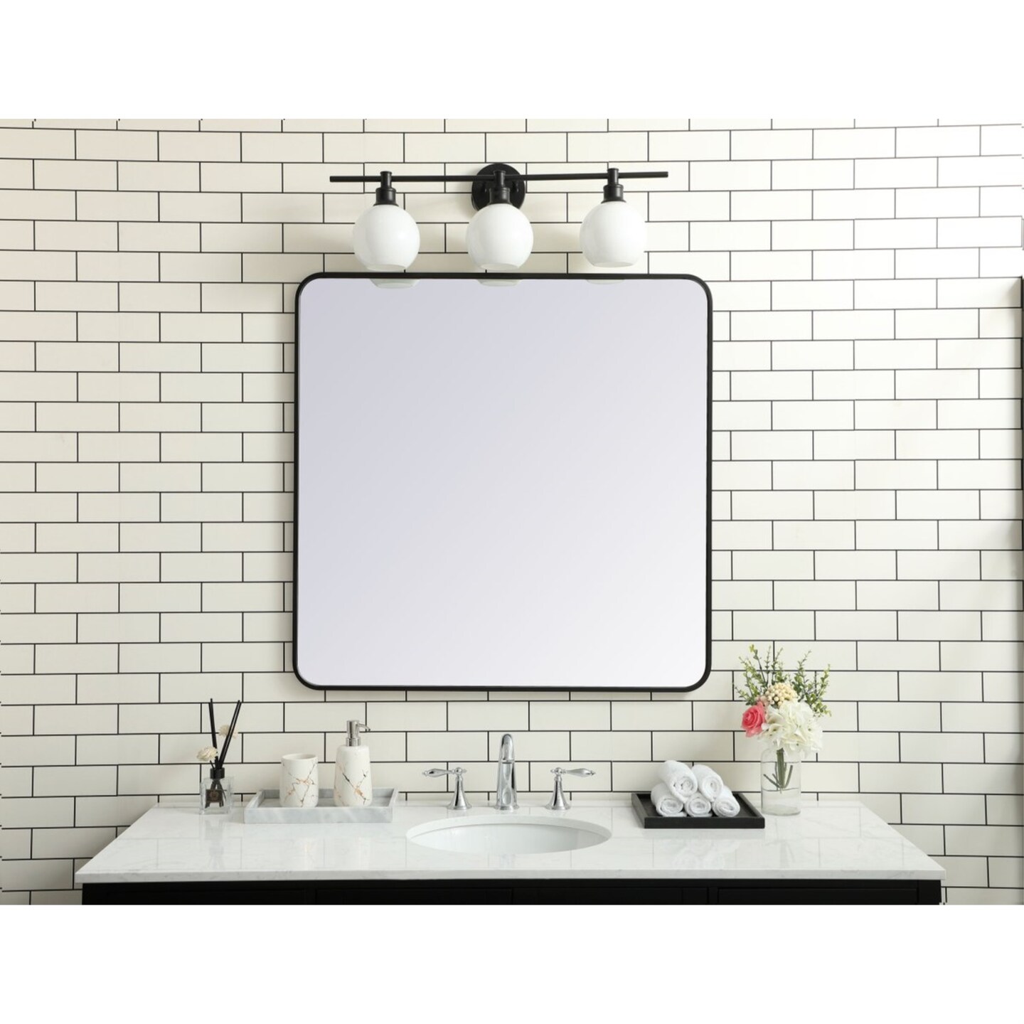 Soft corner metal rectangular mirror 36x36 inch in Black | Mirrors ...