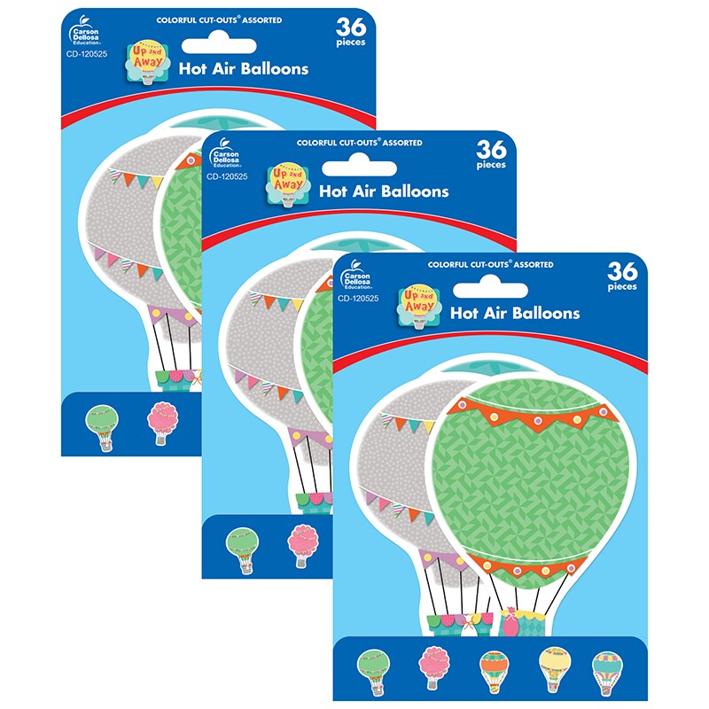 Up and Away Hot Air Balloons Cut-Outs, 36 Per Pack, 3 Packs | Early ...
