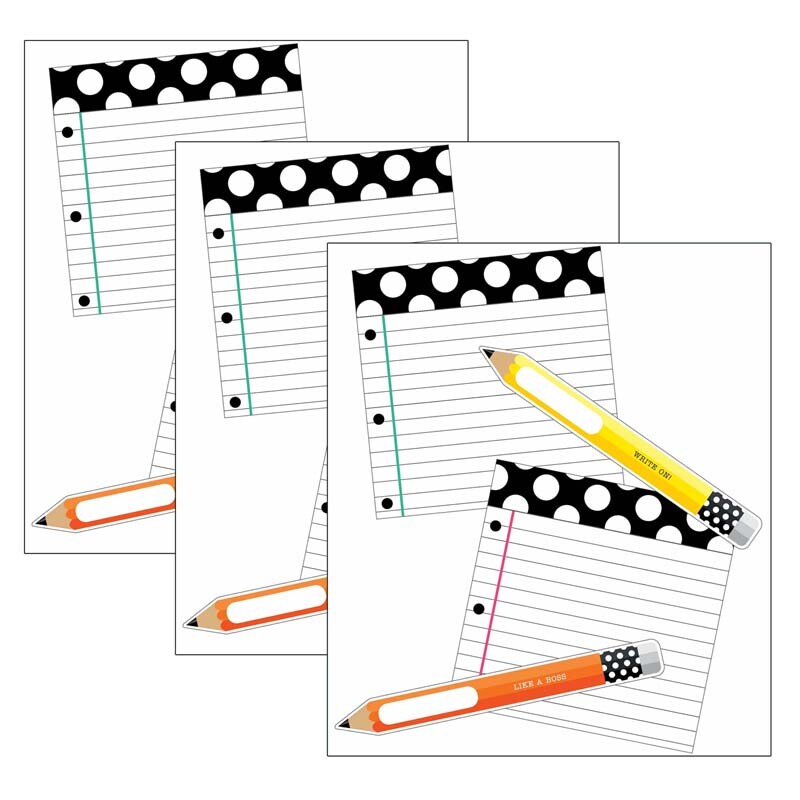 Black White And Stylish Brights Pencils And Papers Cut Outs 12 Per Pack