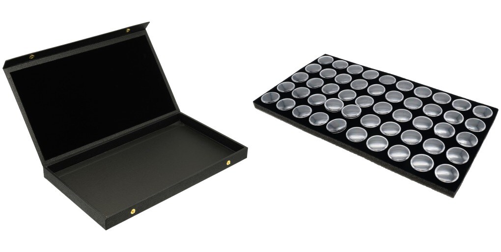Black Faux Leather Jewelry Case (Snap close lid) w/ Black Foam 50 Gem ...